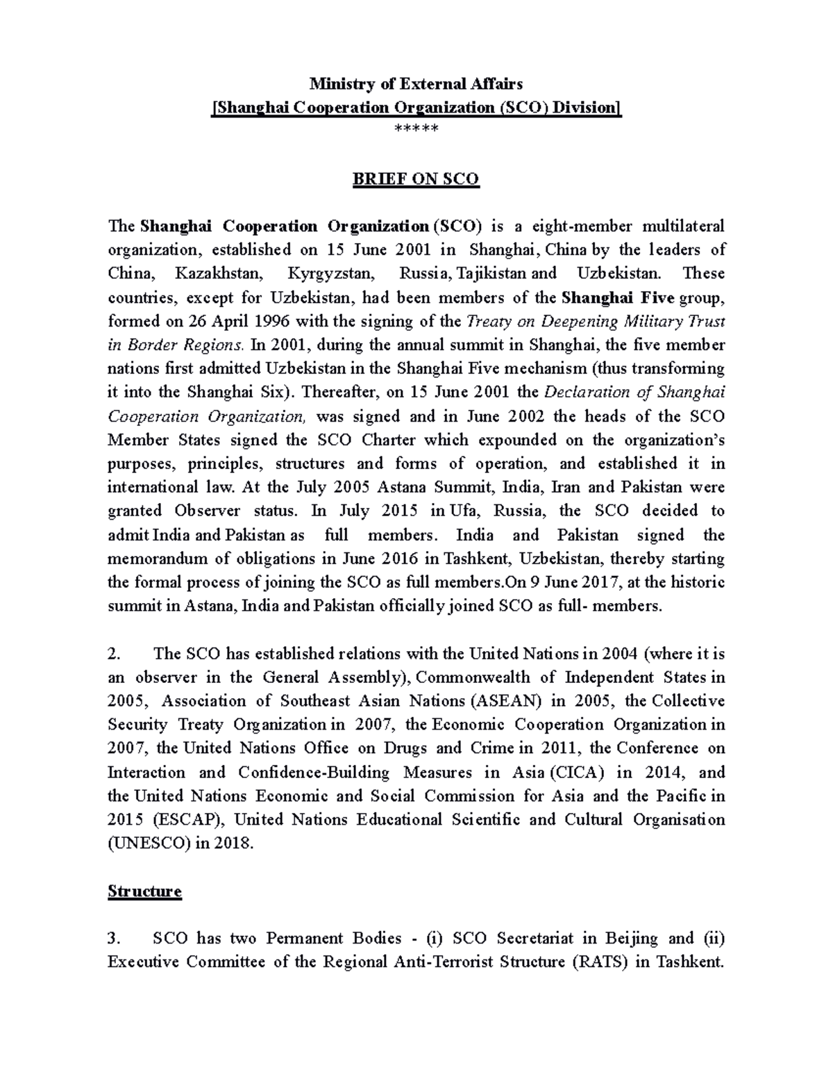 SCO Brief September 2022 - Ministry of External Affairs [Shanghai ...