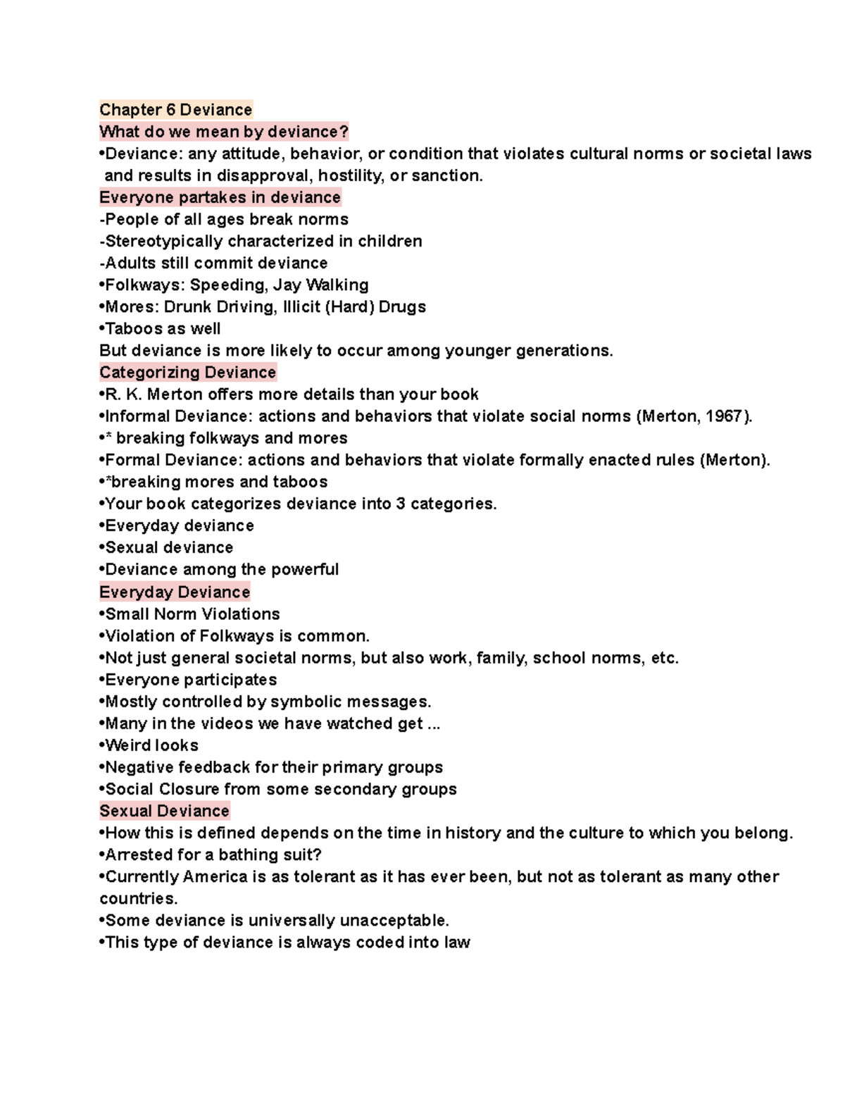 Deviance of Sociology Notes - Chapter 6 Deviance What do we mean by ...