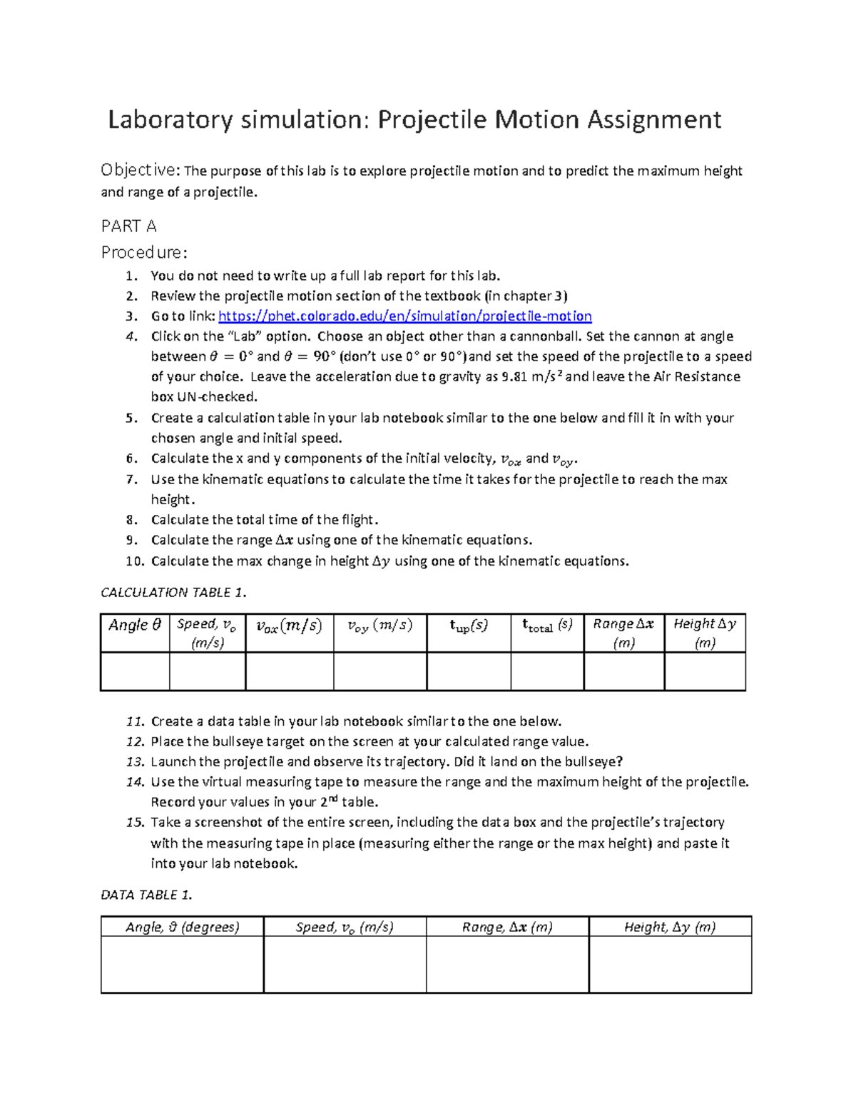 Projectile Motion Assignment - Warning: TT: undefined function: 32 ...