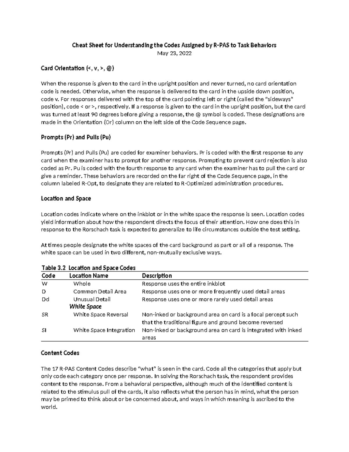 Codificação - codificacao teste rorschach - Cheat Sheet for ...