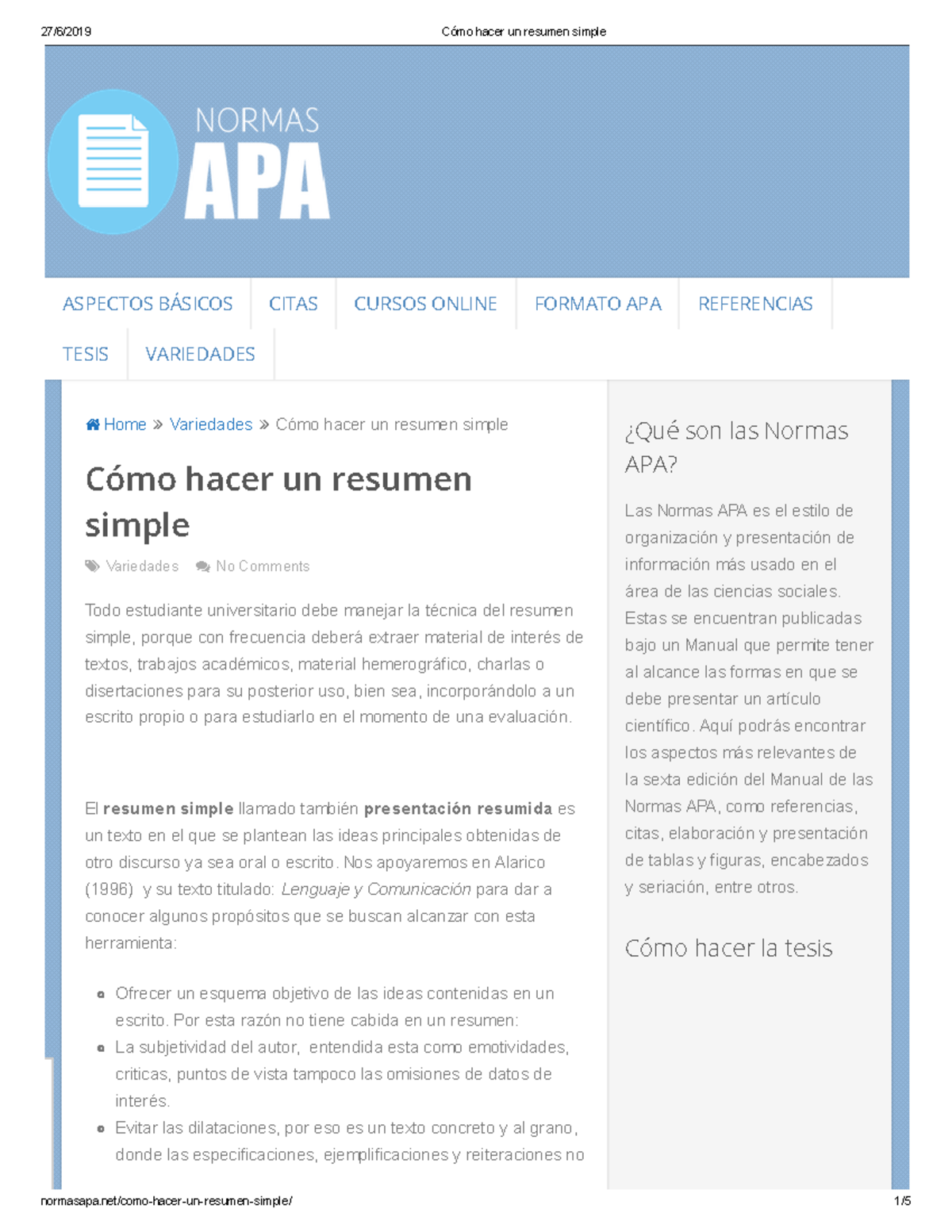 Cómo hacer un resumen simple Normas APA - ¿Qué son las Normas APA? Las ...