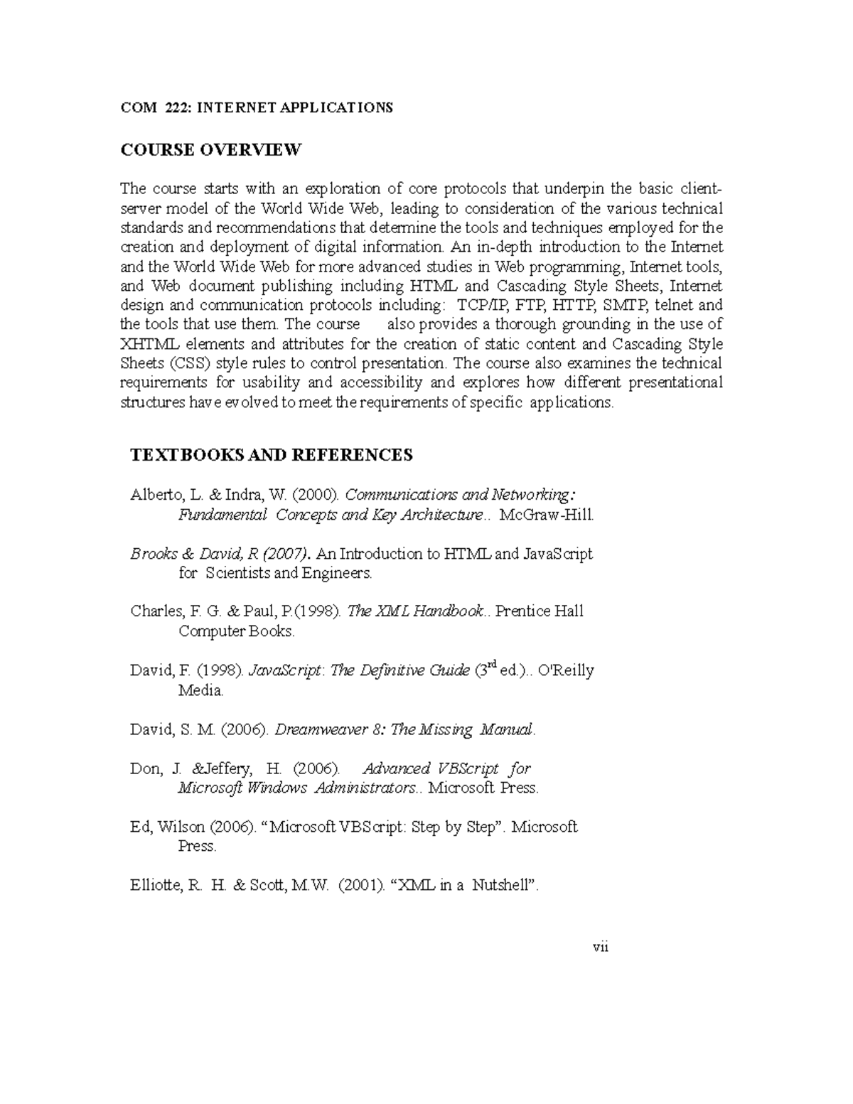 Internet Applications - COM 222: INTERNET APPLICATIONS COURSE OVERVIEW ...