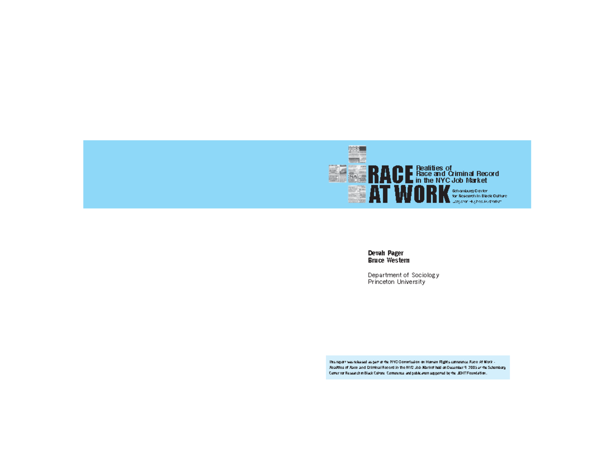 Reading #15 - Devah Pager Bruce Western Department of Sociology ...