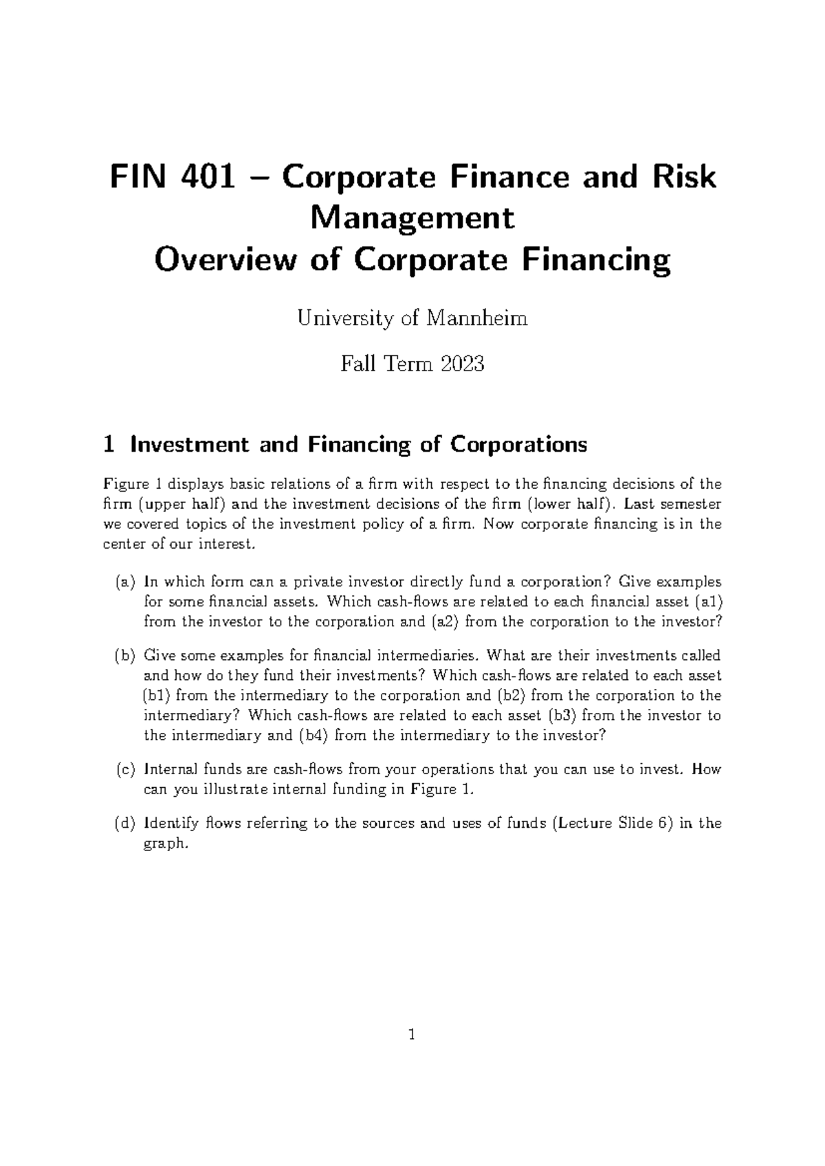 EX01 Questions - Exercise 2 Finance 401 - FIN 401 – Corporate Finance and Risk Management ...