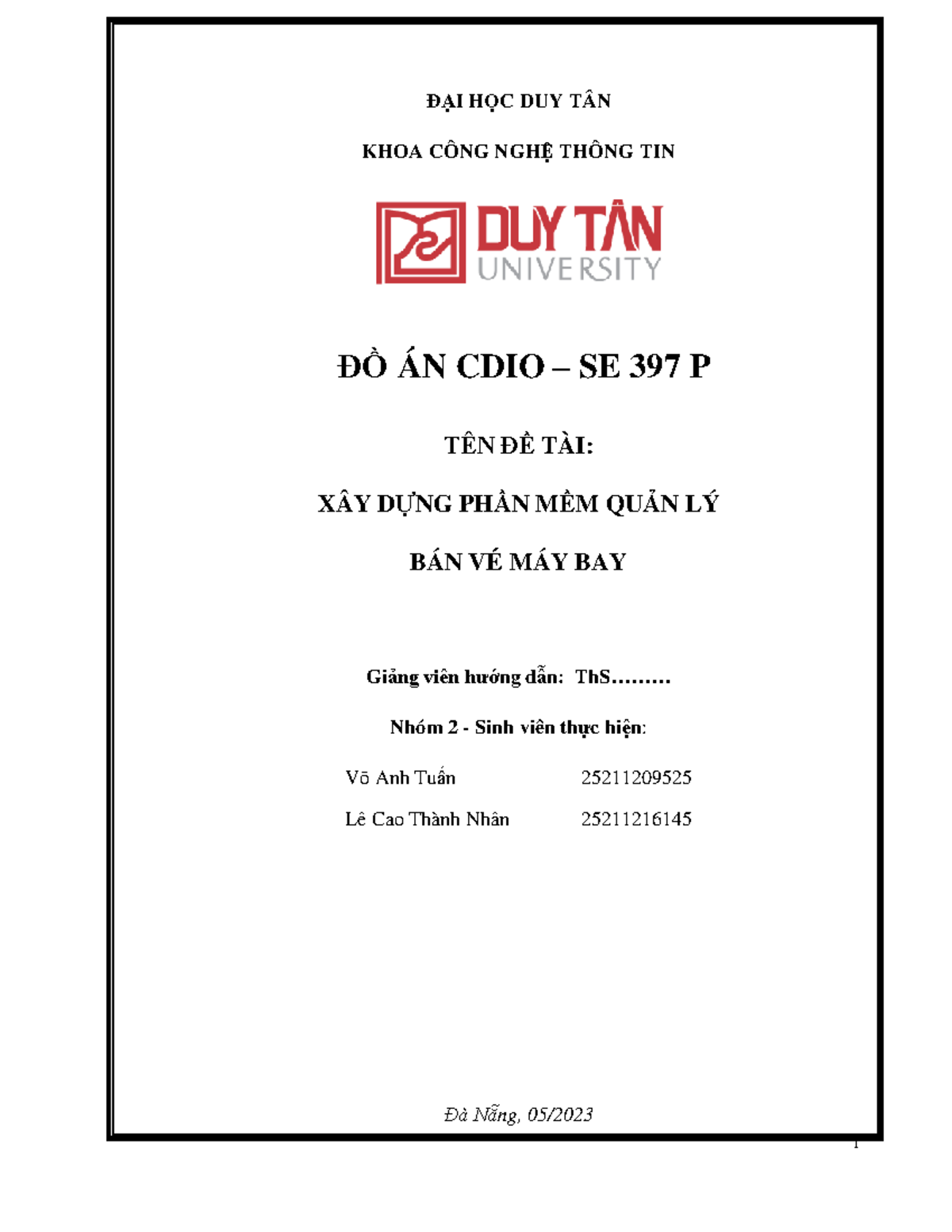 SE397 Mẫu - một hai 3 45 6666 - ĐẠI HỌC DUY TÂN KHOA CÔNG NGHỆ THÔNG ...