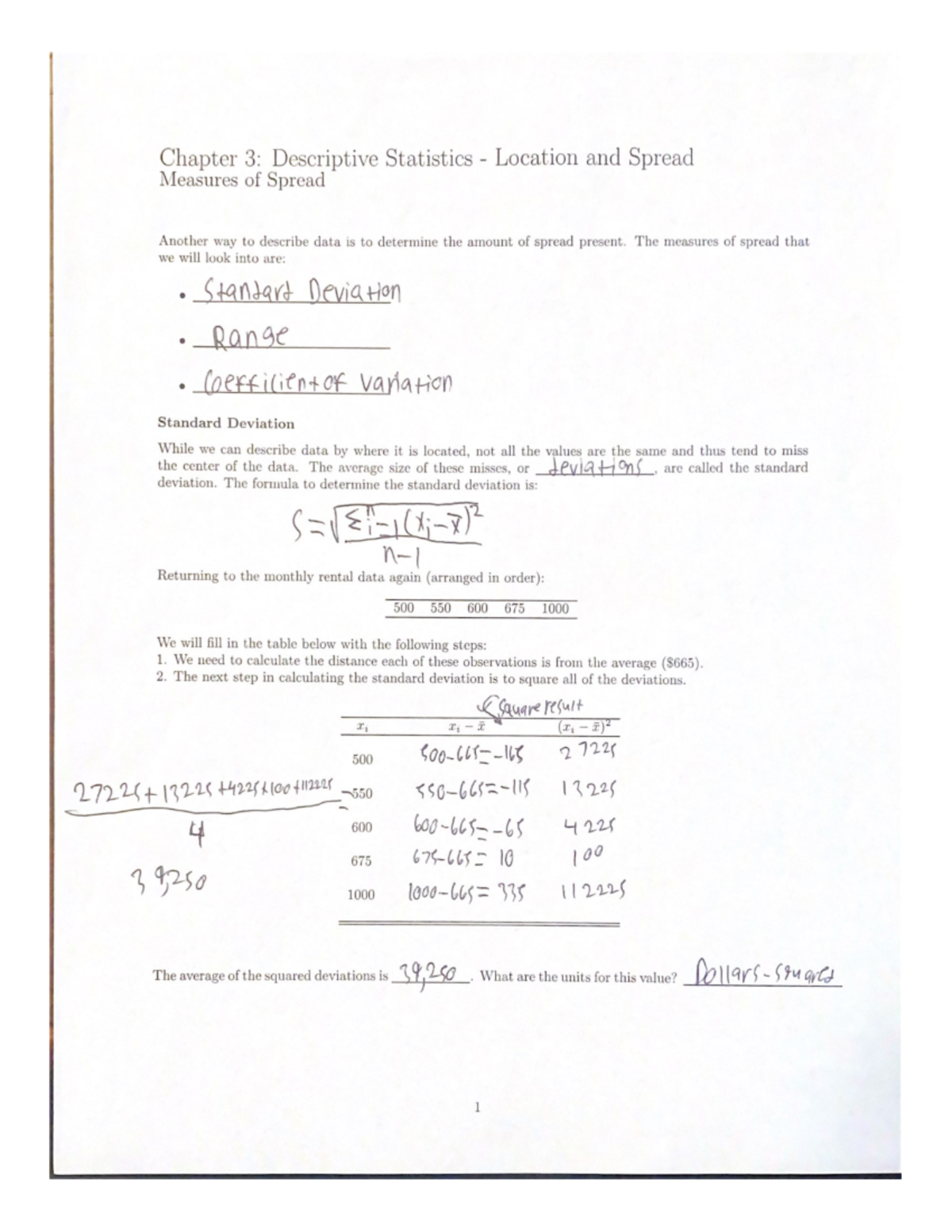 Chapter 3 Descriptive Statistics - Location and Spread - STAT 2160 ...