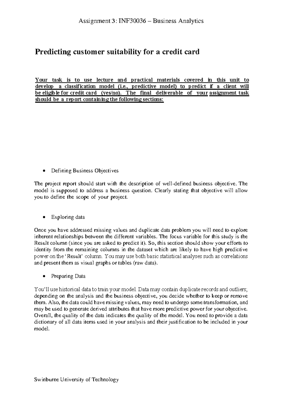 INF30036 Assignment 3 Specification - Swinburne University of Technology Assignment 3 : INF3003 ...