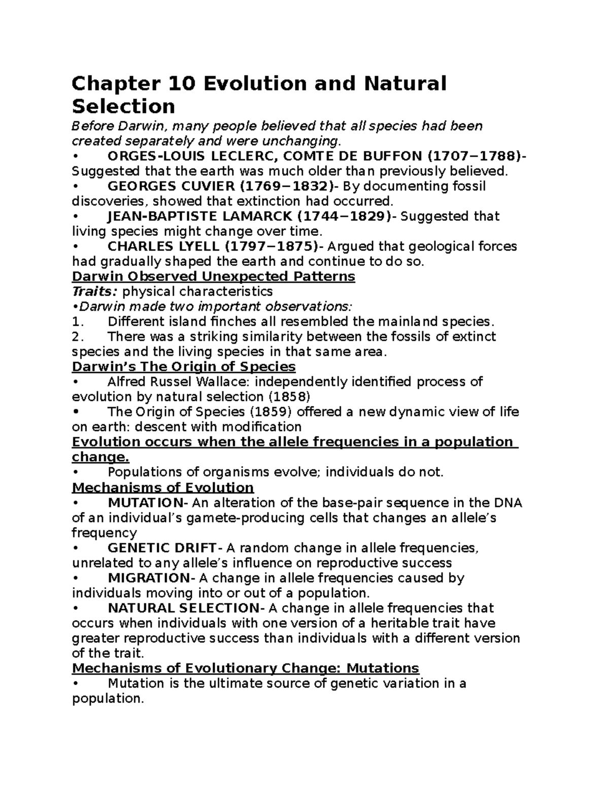 Chapter 10 Evolution and Natural Selection - ORGES-LOUIS LECLERC, COMTE ...