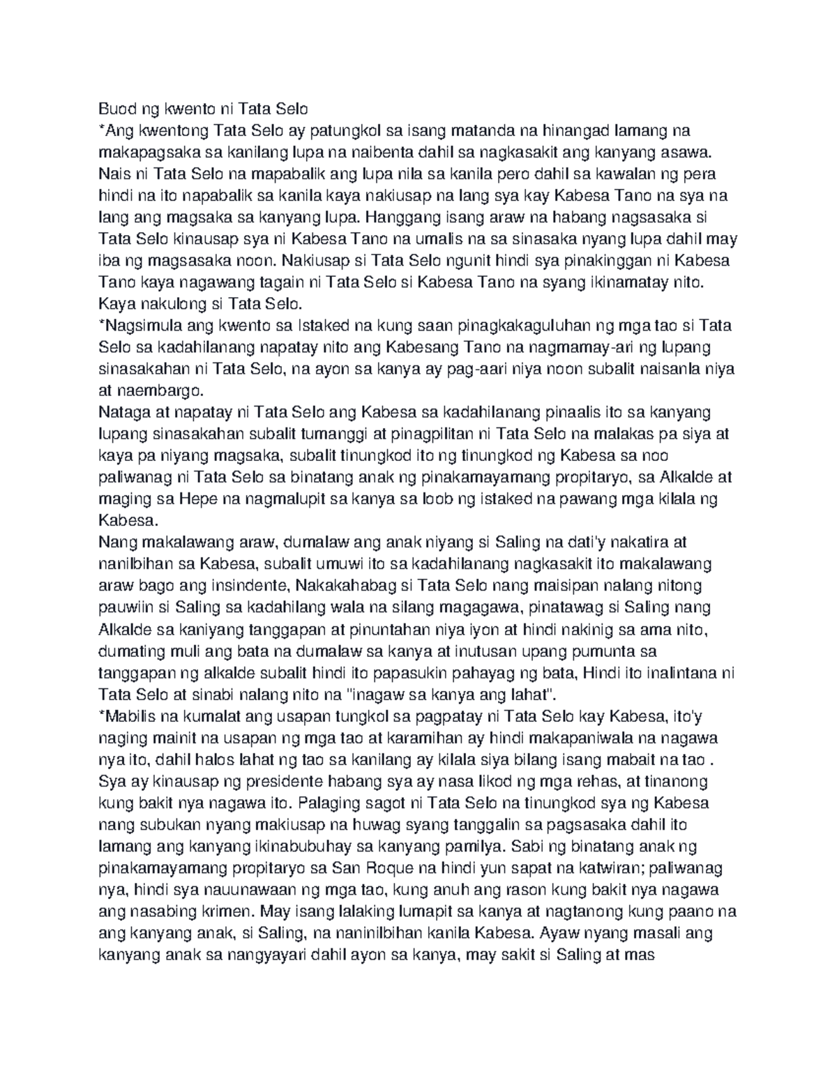 Tata selo - Tata selo story - Buod ng kwento ni Tata Selo *Ang kwentong ...