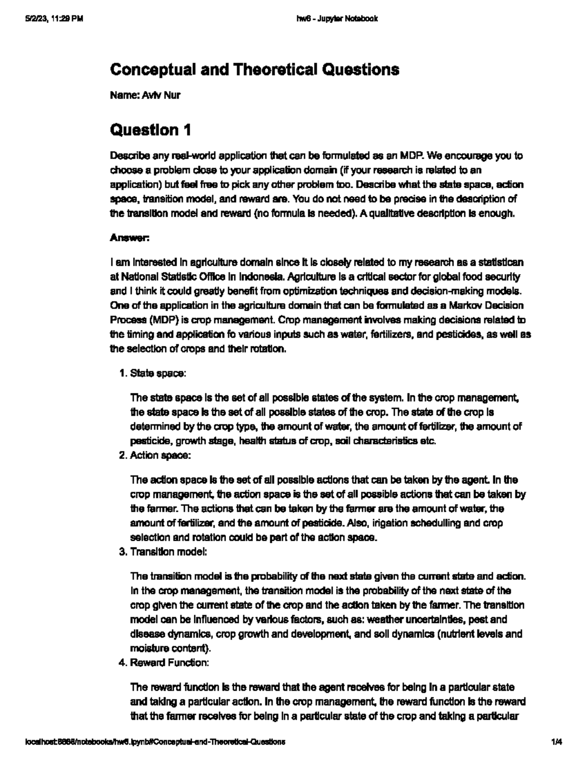 Cs 539 Machine Learning Homework 6 Answers Run Td0 Learning Algorithm To Find The Value 8448