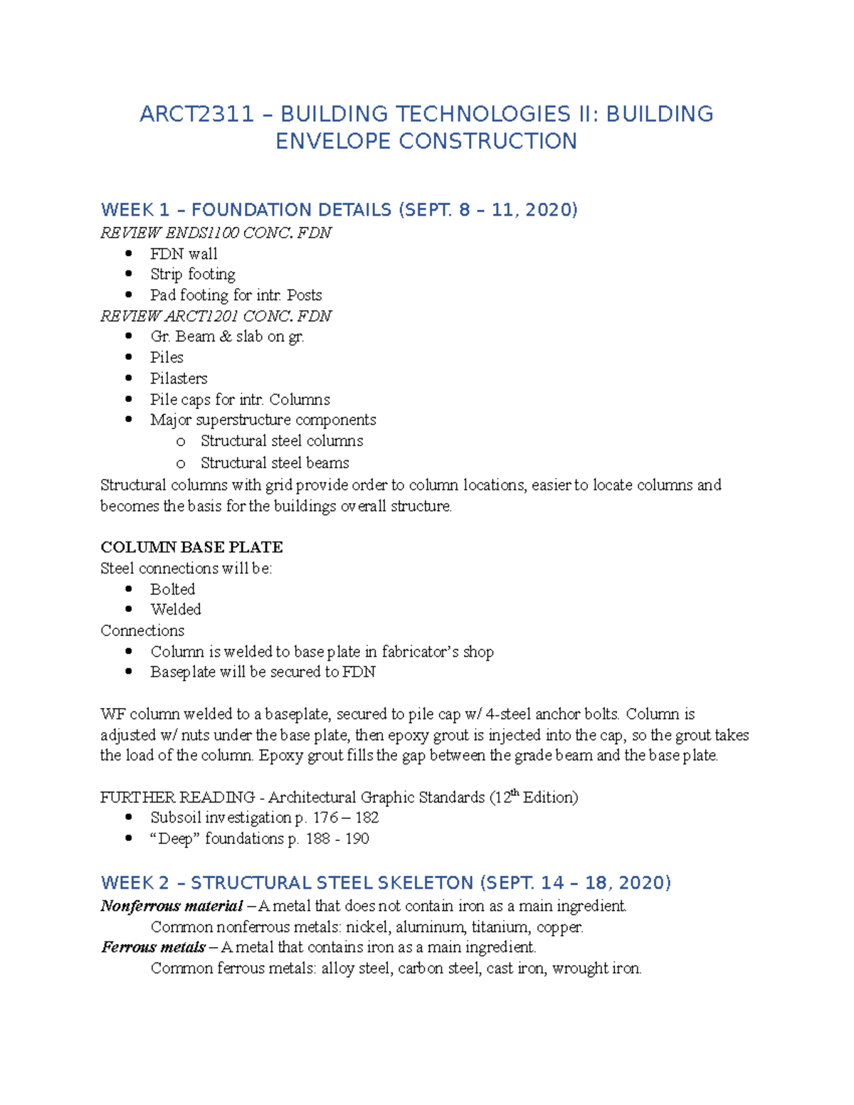 ARCT2311 - Notes - ARCT2311 – BUILDING TECHNOLOGIES II: BUILDING ...