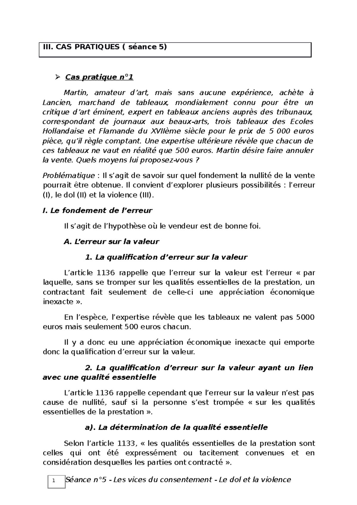 Cas pratique se ÃÅance 5 - III. CAS PRATIQUES ( séance 5) Cas pratique ...