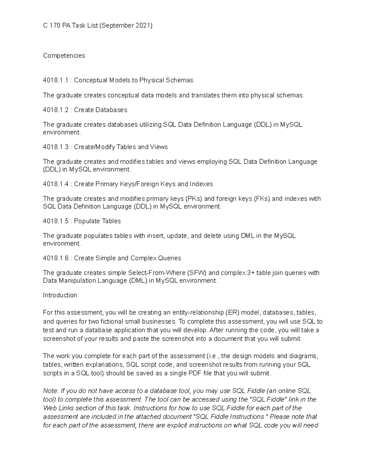 Copy of C 170 PA Task List (September 2021) - Competencies 4018.1 ...