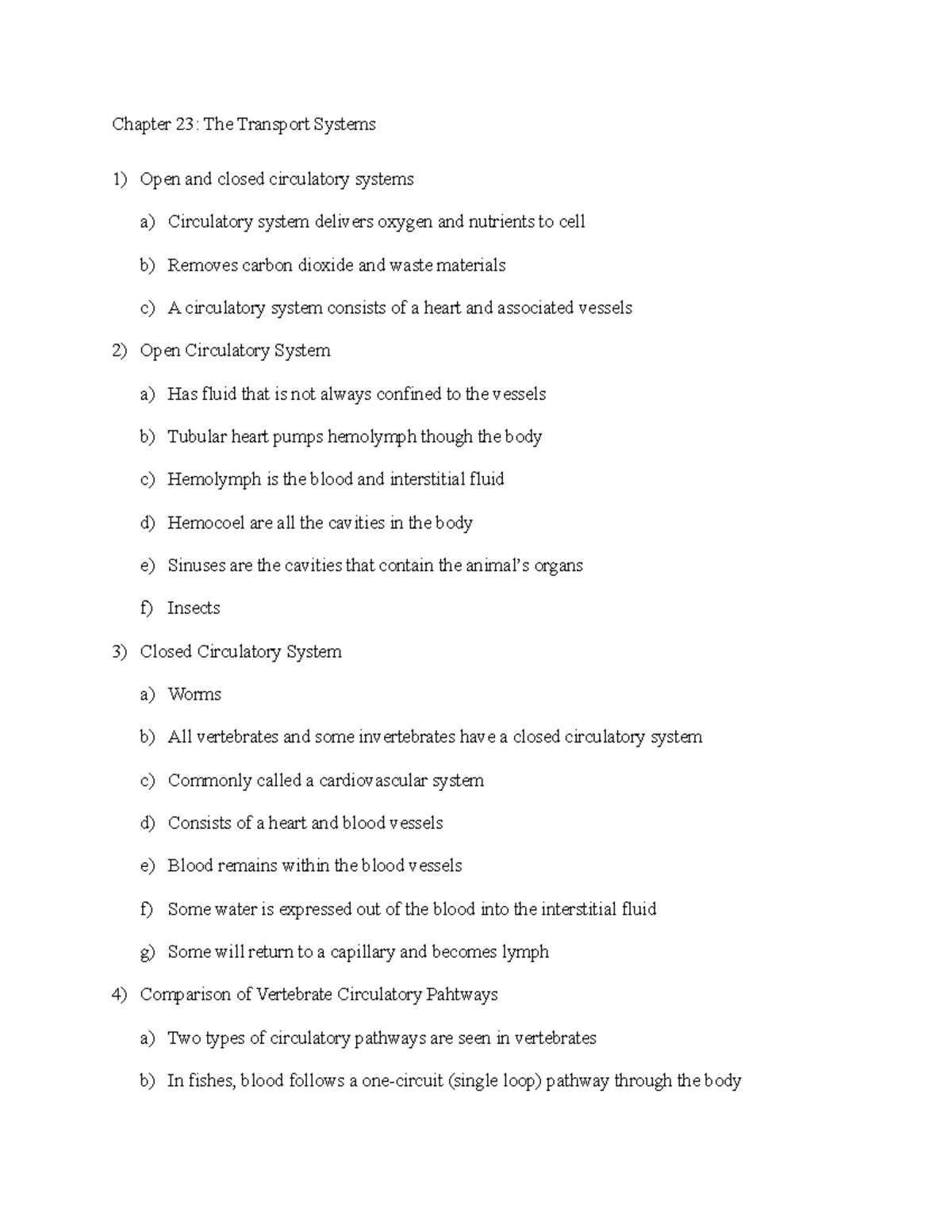Biology Chapter 23 Lecture Notes - Chapter 23: The Transport Systems 1 ...