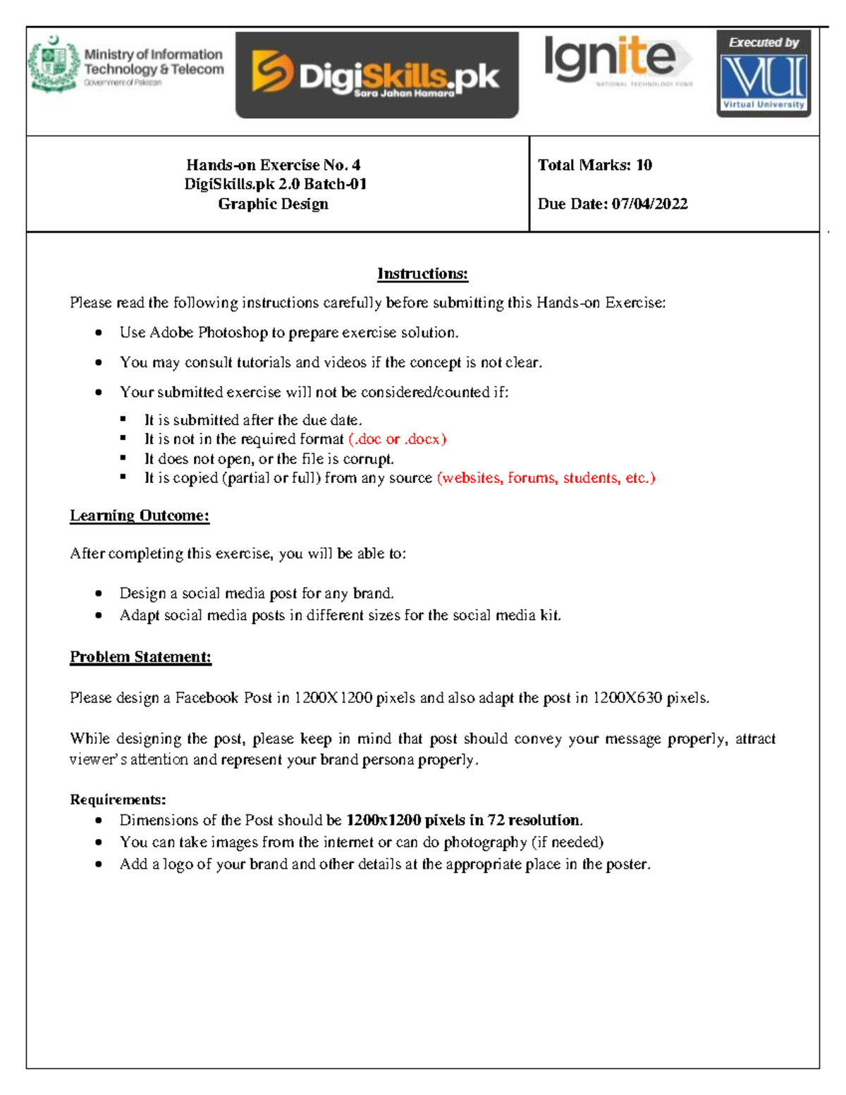 DigiSkill Graphic Designing Assignment number 04 - Instructions: Please ...