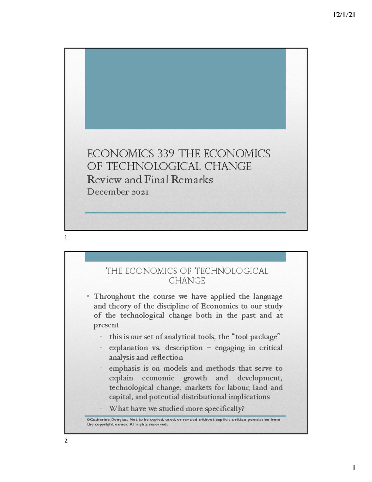 20 -339 Review November 2021 - Economics 339 The Economics of ...
