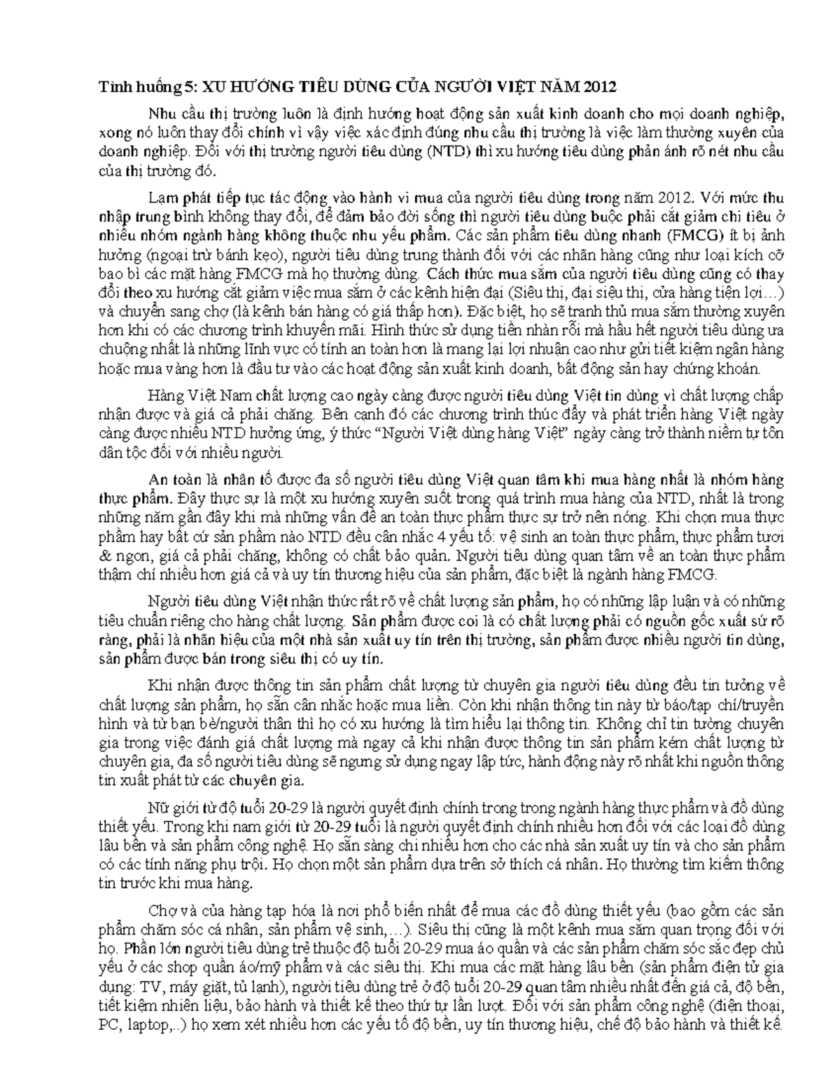 Tình huống 5-hanh vi - kinh tế chính trị má kên in - Tình huống 5: XU ...