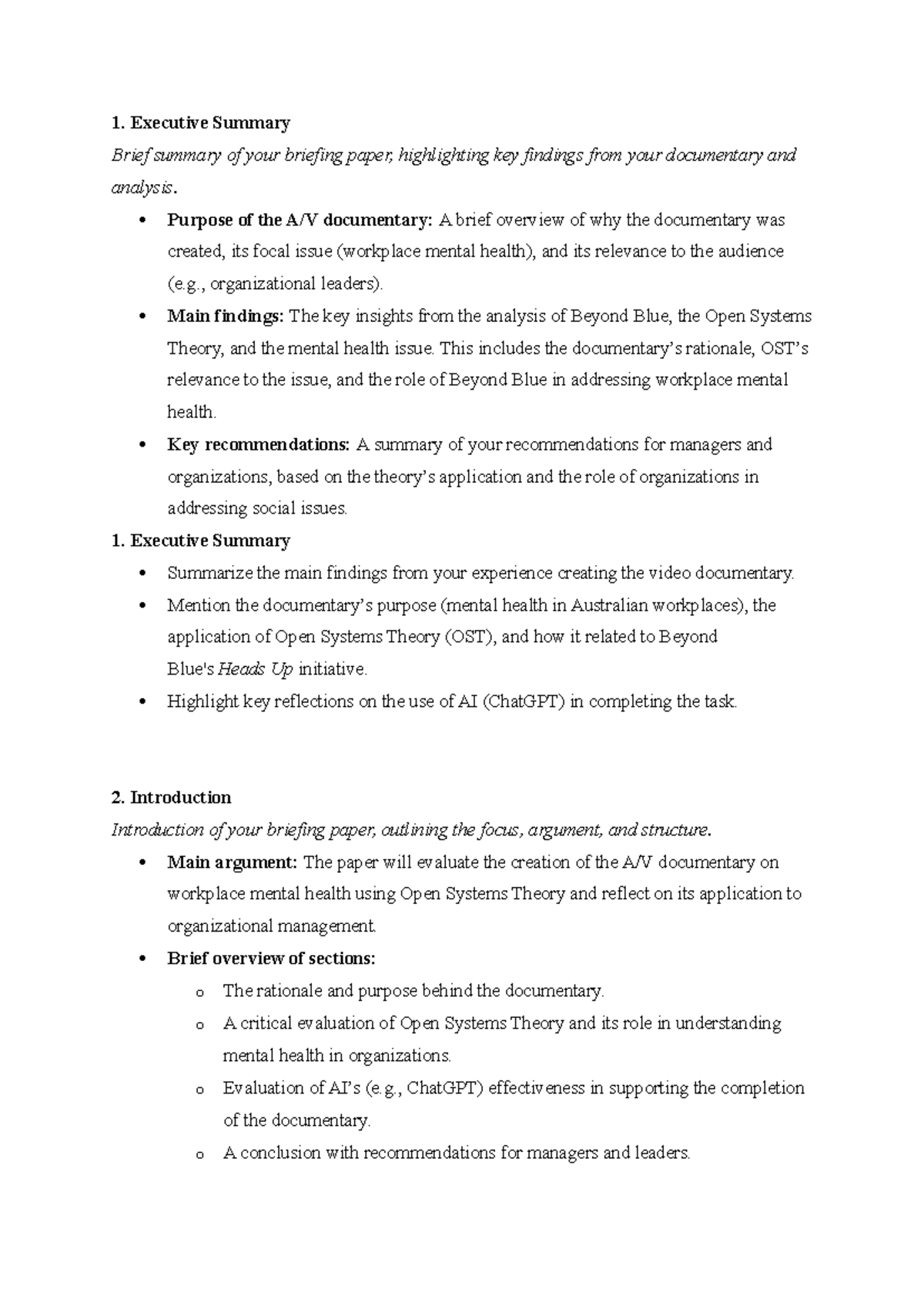 Assessment 1B- Briefing Paper - Plan - 1. Executive Summary Brief ...