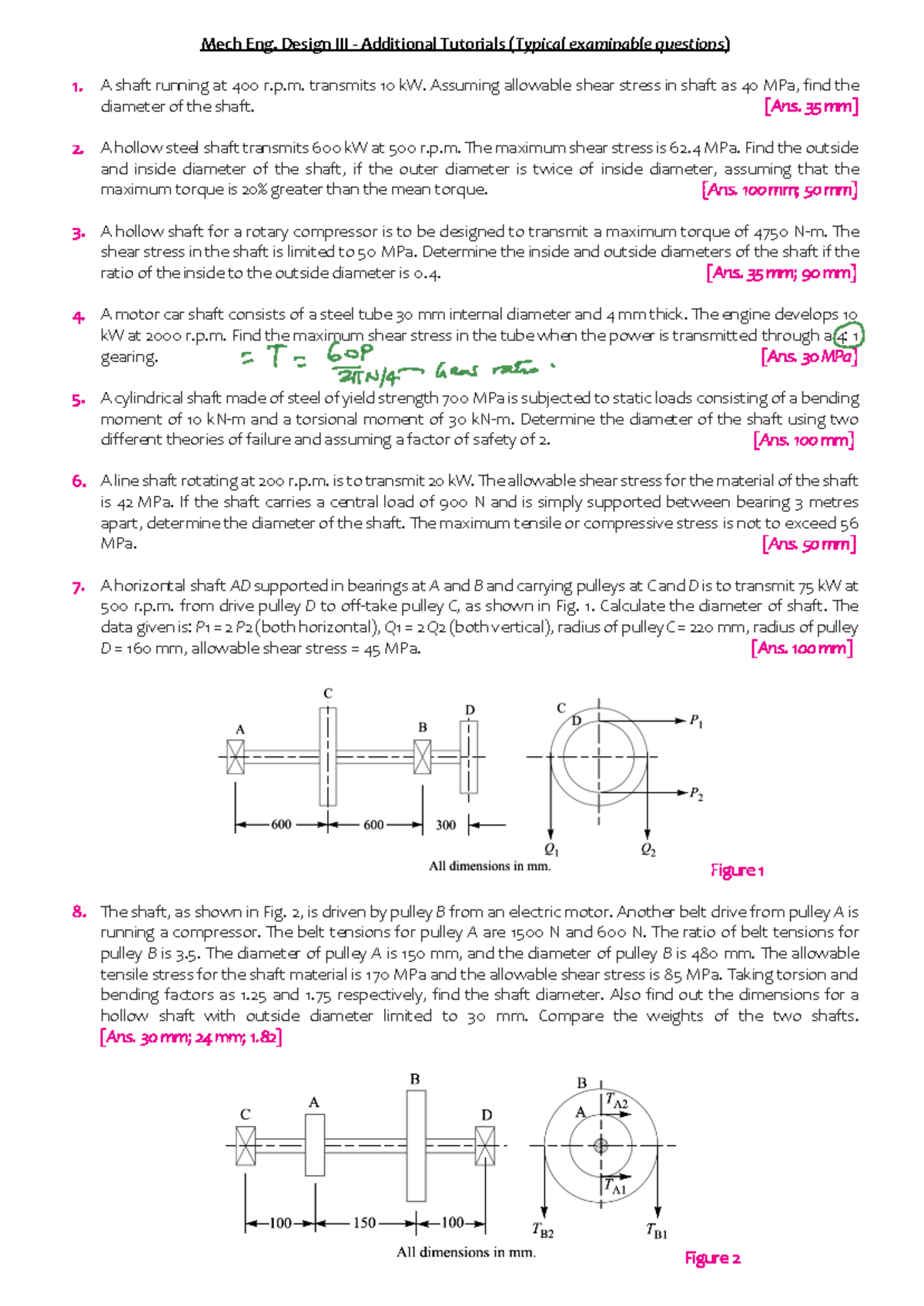 Shafts - Prepare for exam - Mech Eng. Design III - Additional Tutorials ...