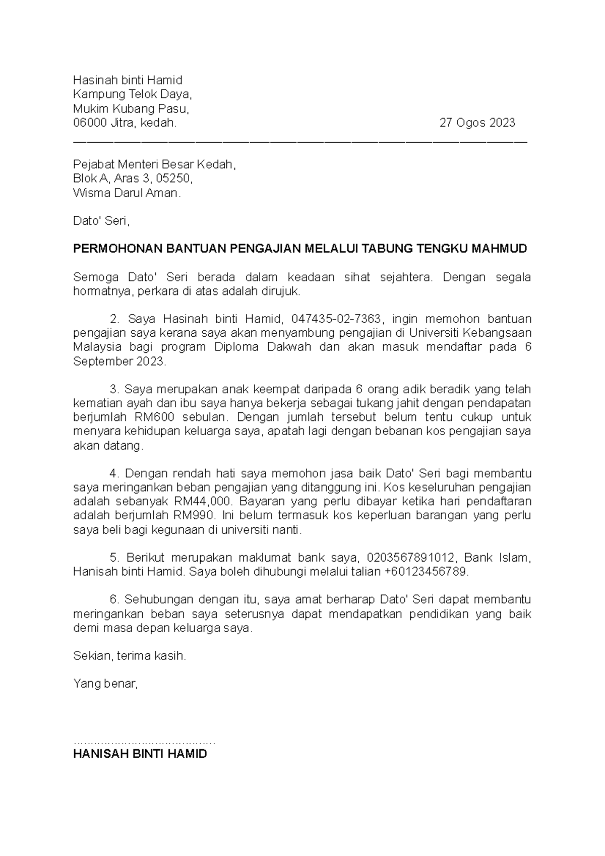 Surat permohonan tabung tengku mahmud mnln J 9zqebhrz BR 8 - Hasinah ...
