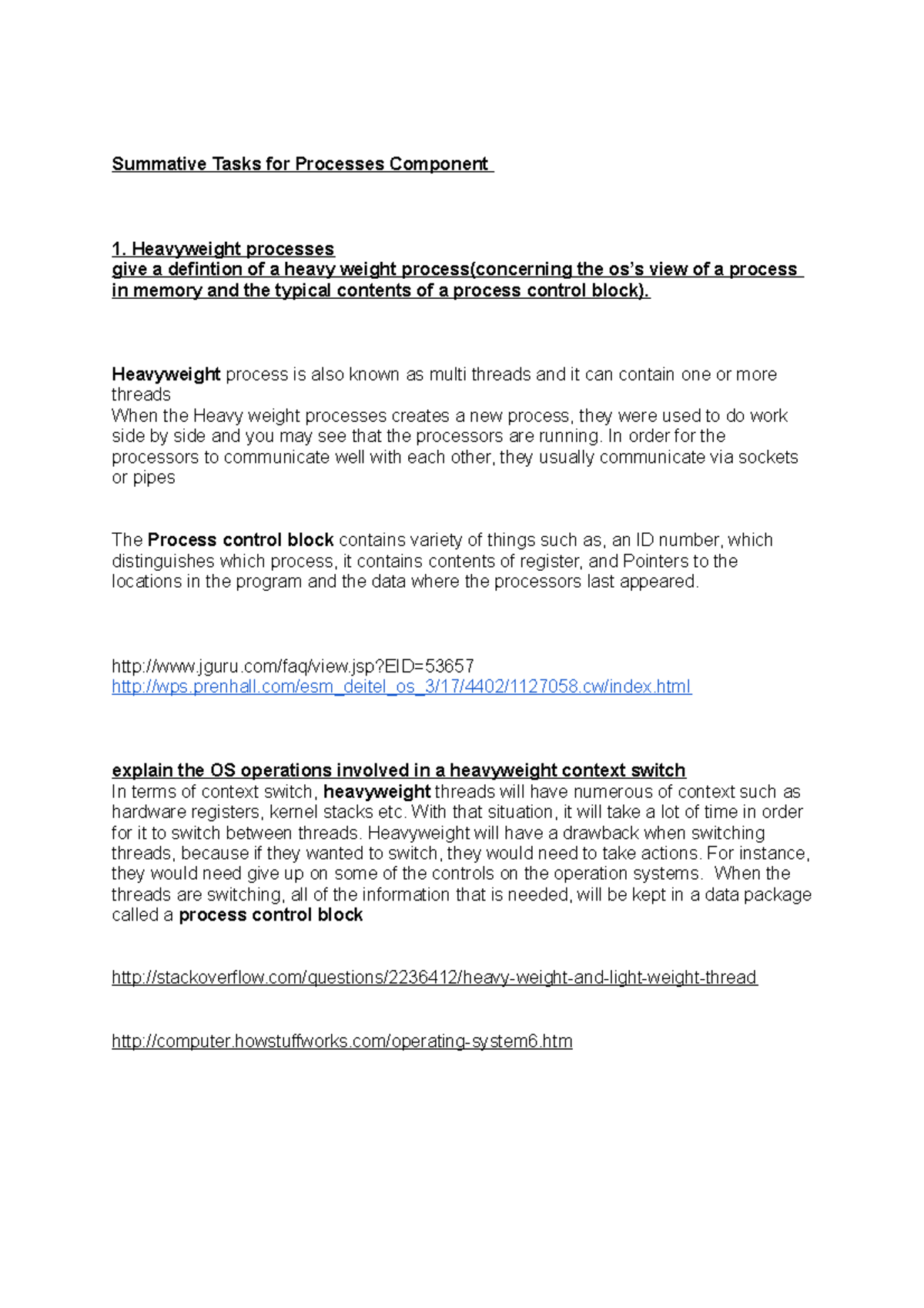 Summative Tasks for Processes Component - Heavyweight processes give a ...
