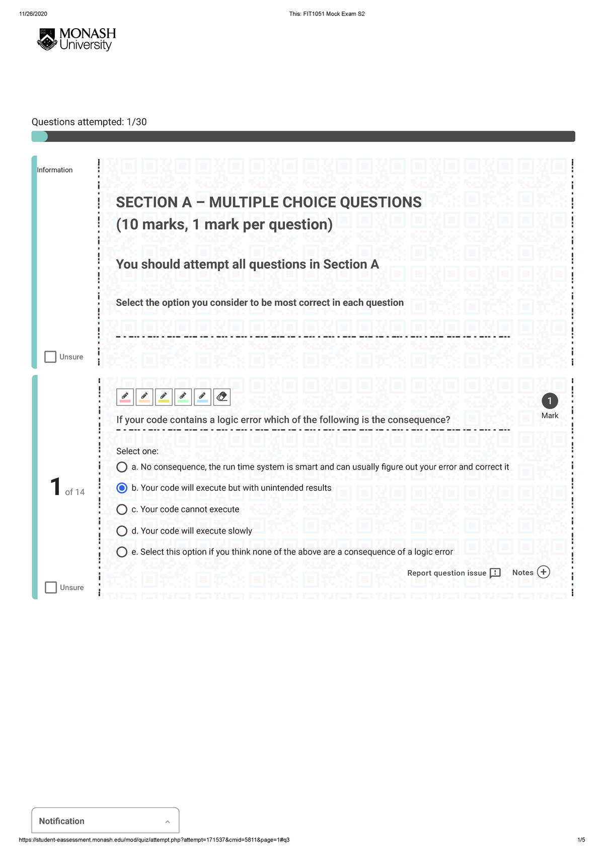 Multiple choices - 123 - Questions attempted: 1/ Information Unsure ...