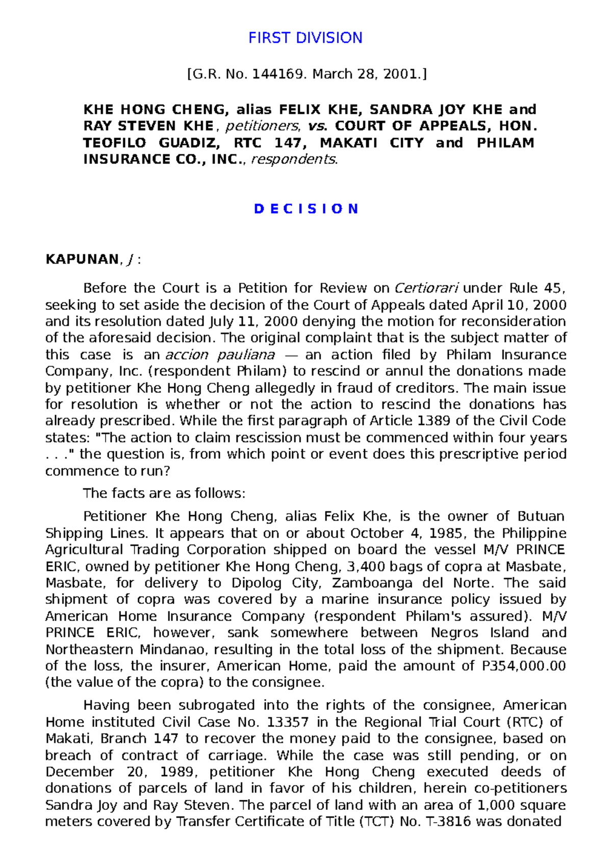 Khe Hong Cheng v. Court of Appeals - FIRST DIVISION [G. No. 144169 ...
