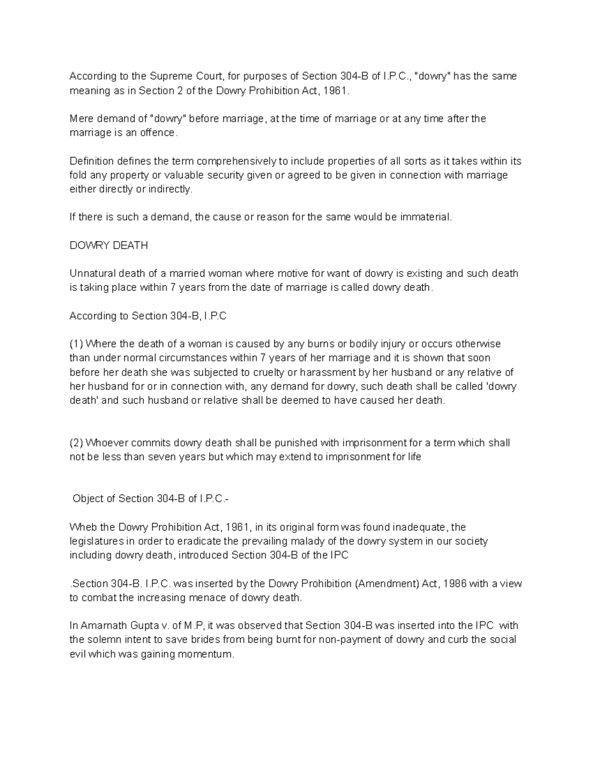 Dowry Death - According to the Supreme Court, for purposes of Section ...