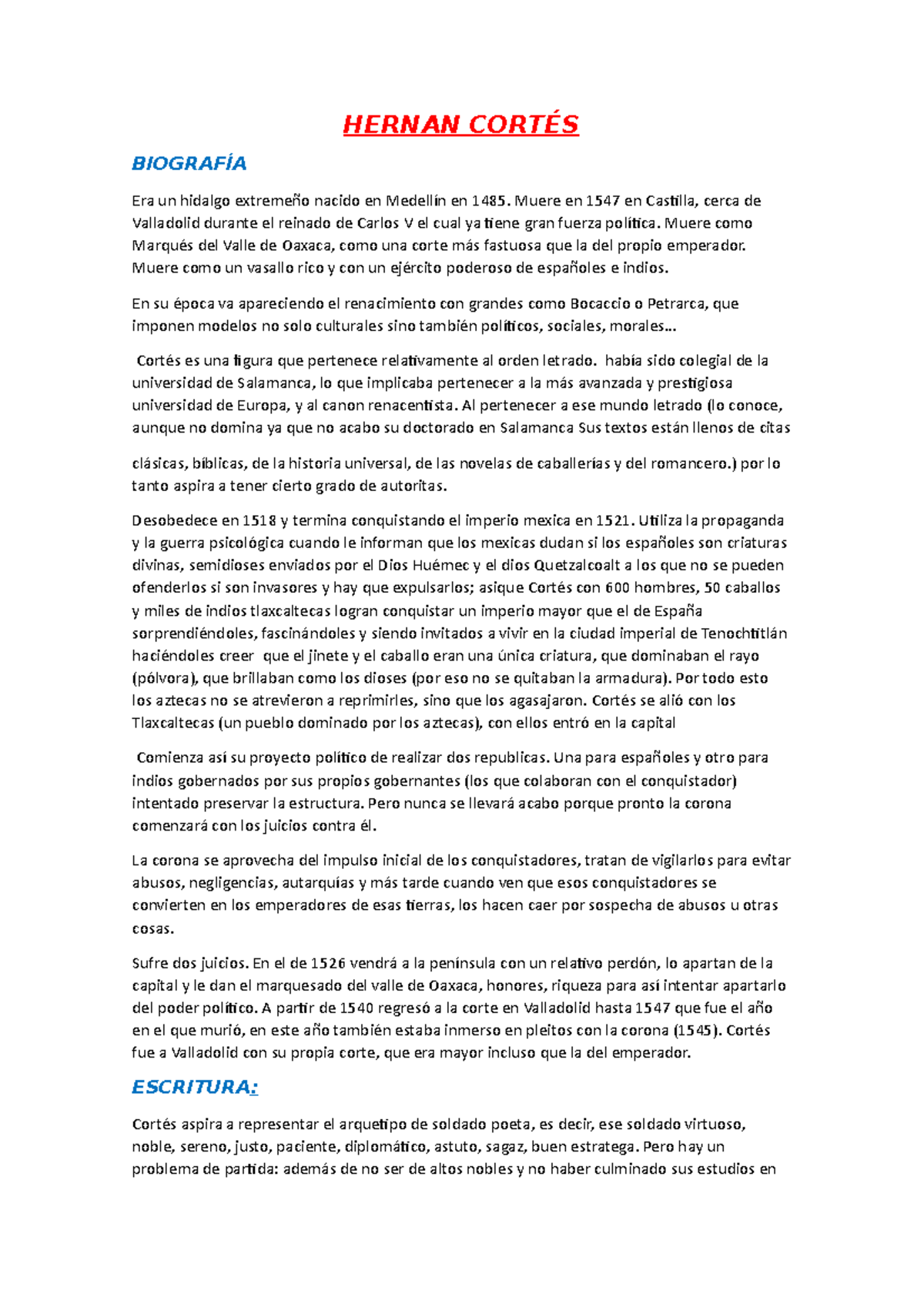 Hernan Cortés - Apuntes de textos y contexto - HERNAN CORTÉS BIOGRAFÍA ...