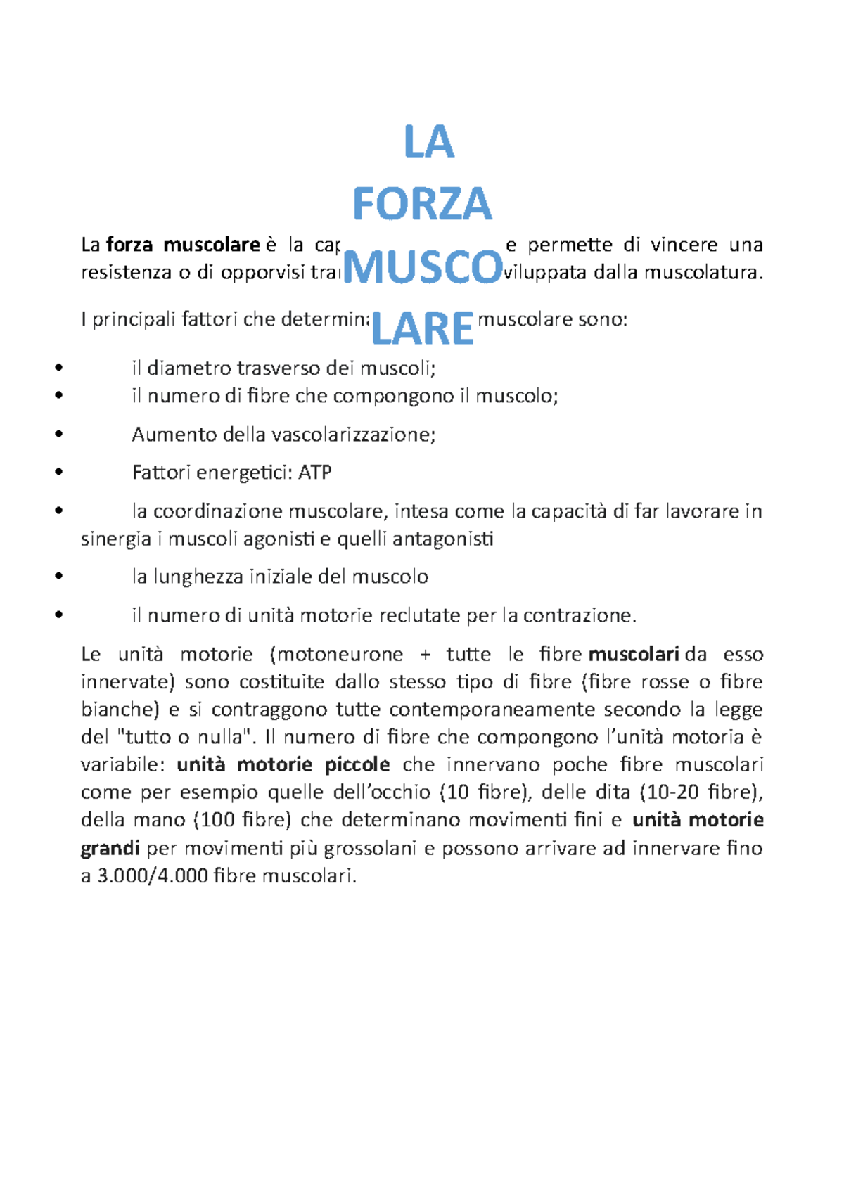 LA Forza Muscolare - Appunti di lezione 1 - La forza muscolare - Studocu