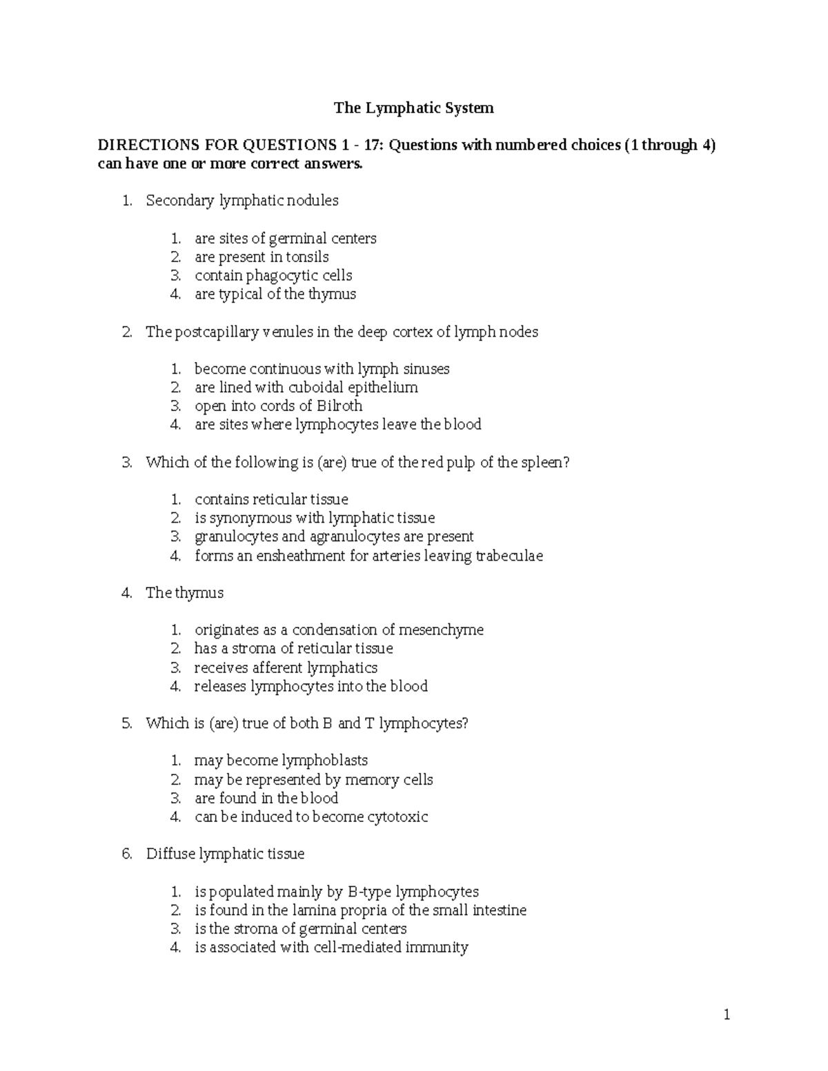 The Lymphatic System - MEDICINE - The Lymphatic System DIRECTIONS FOR ...