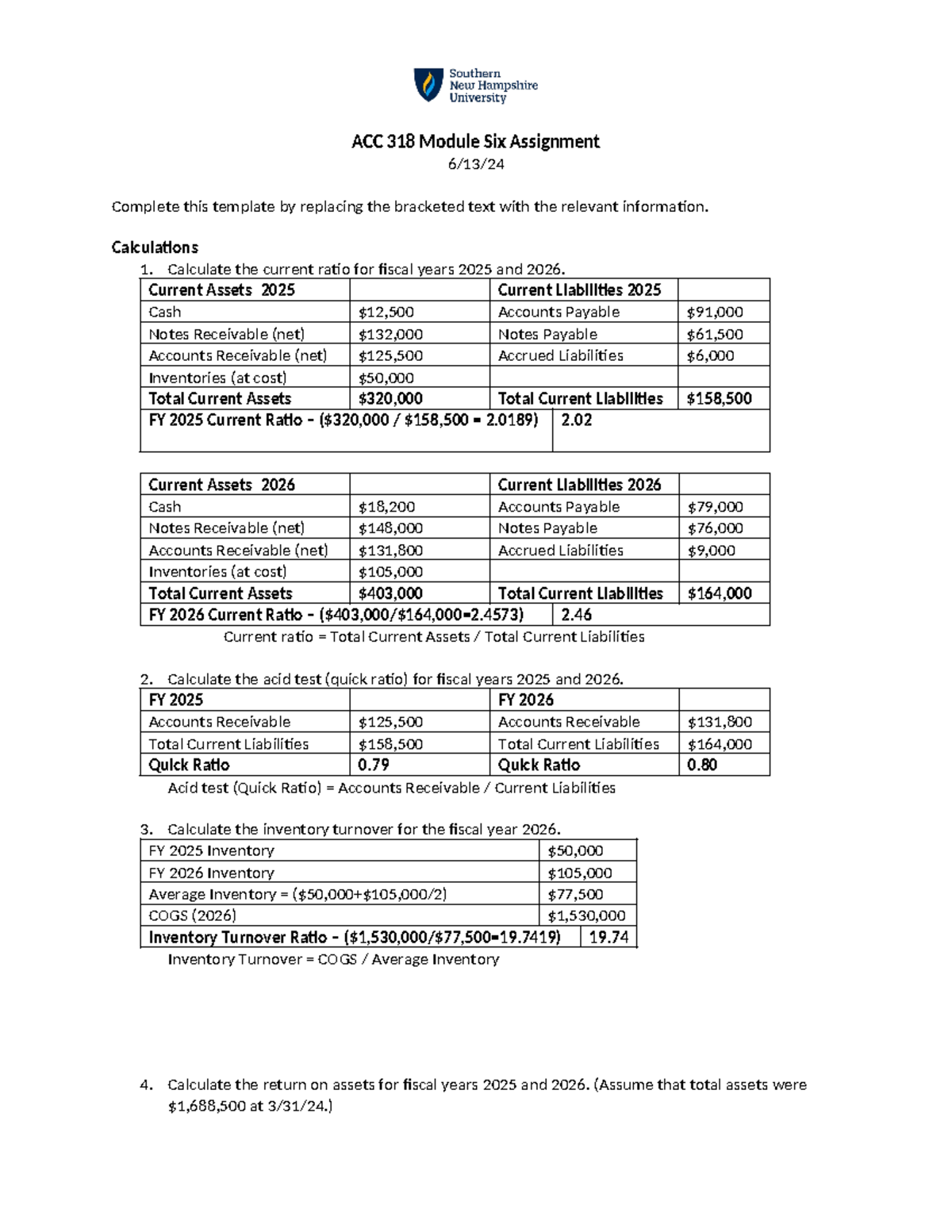 ACC 318 Module Six Assignment-1 - ACC 318 Module Six Assignment 6/13 ...
