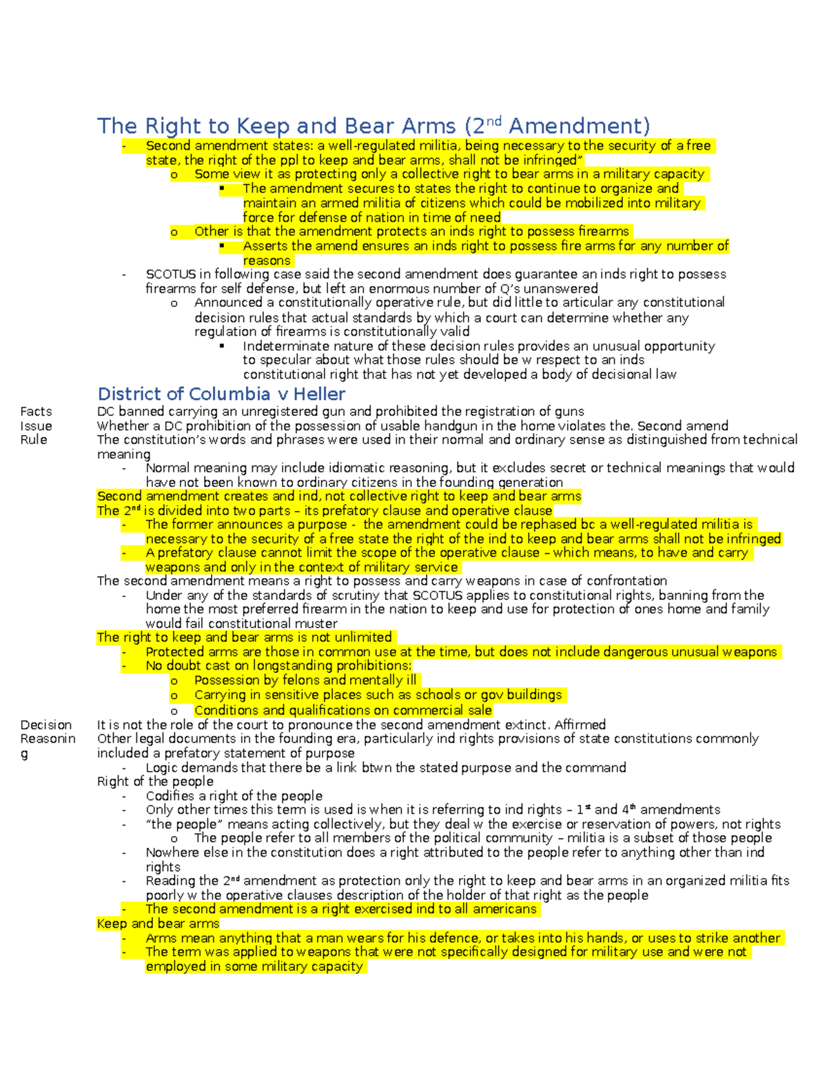 2nd amendment - Lecture notes 14 - The Right to Keep and Bear Arms ( nd ...