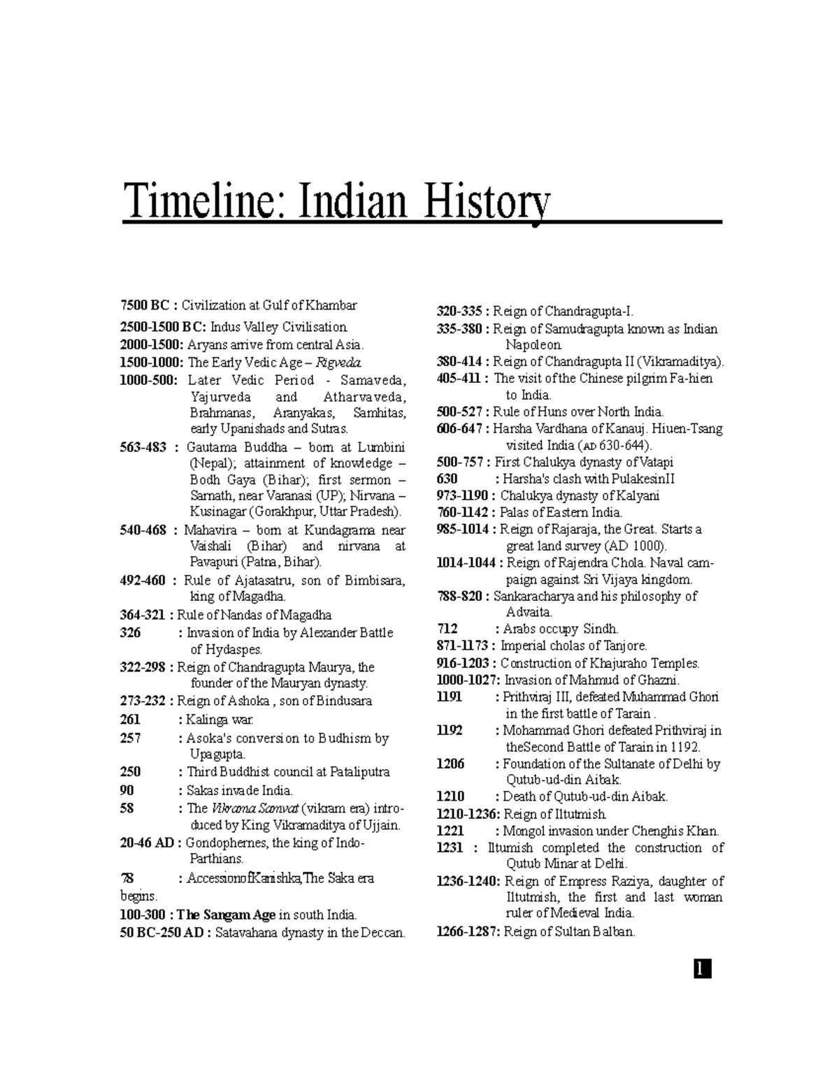 Timeline-indian-history - 1 Timeline: Indian History 7500 BC ...