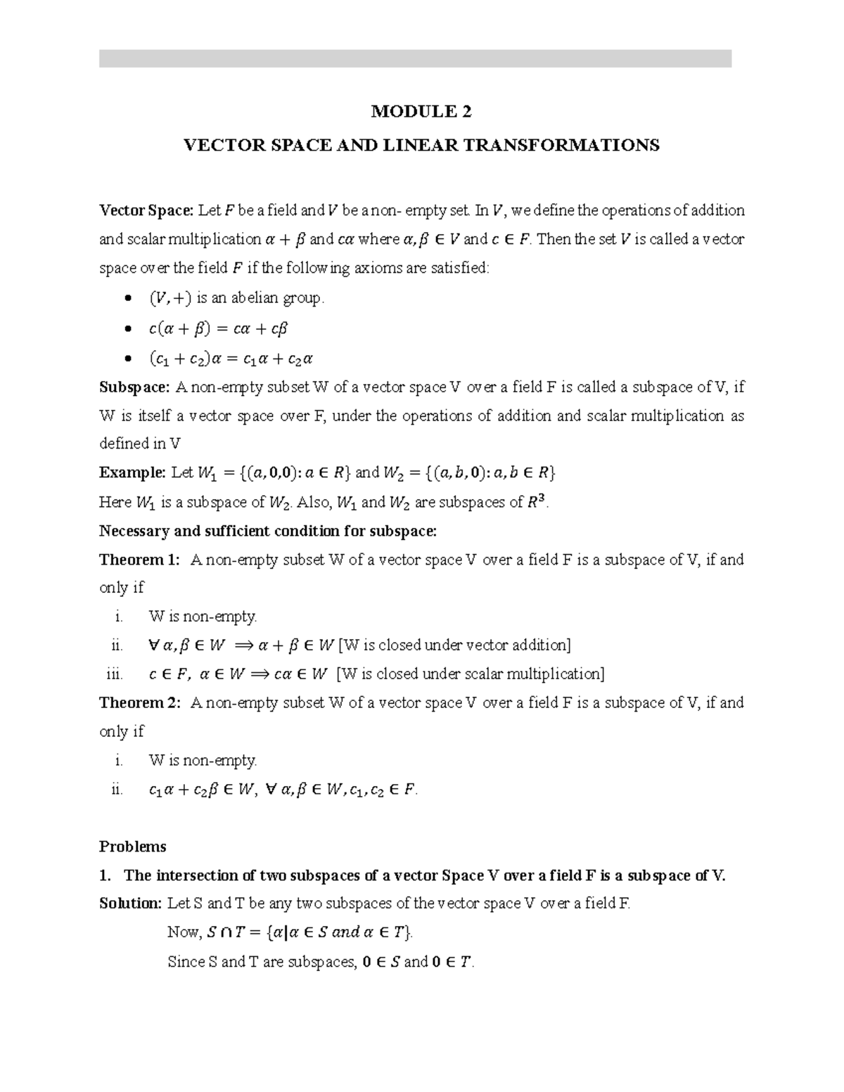 Module 2 (vector space and Linear Transformation) II sem - MODULE 2 VECTOR SPACE AND LINEAR ...