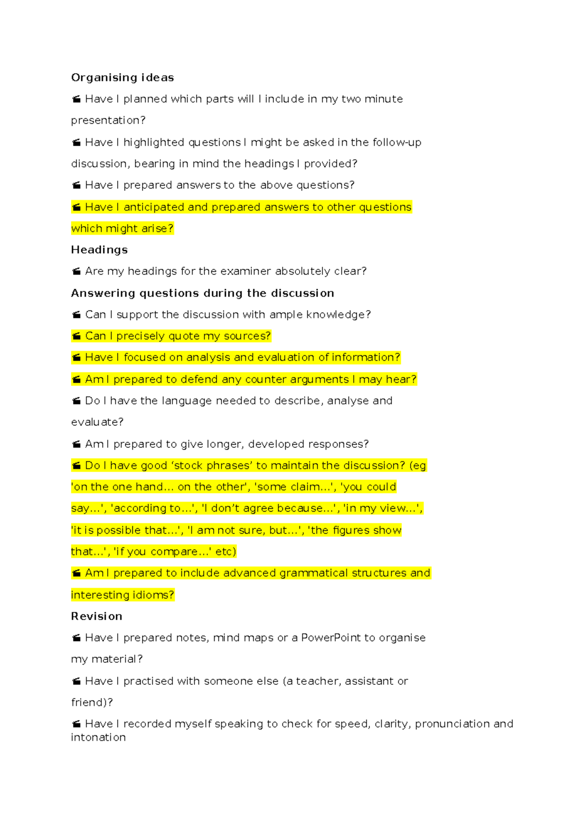 IRP checklist - ff bd fgd - Organising ideas Have I planned which parts ...
