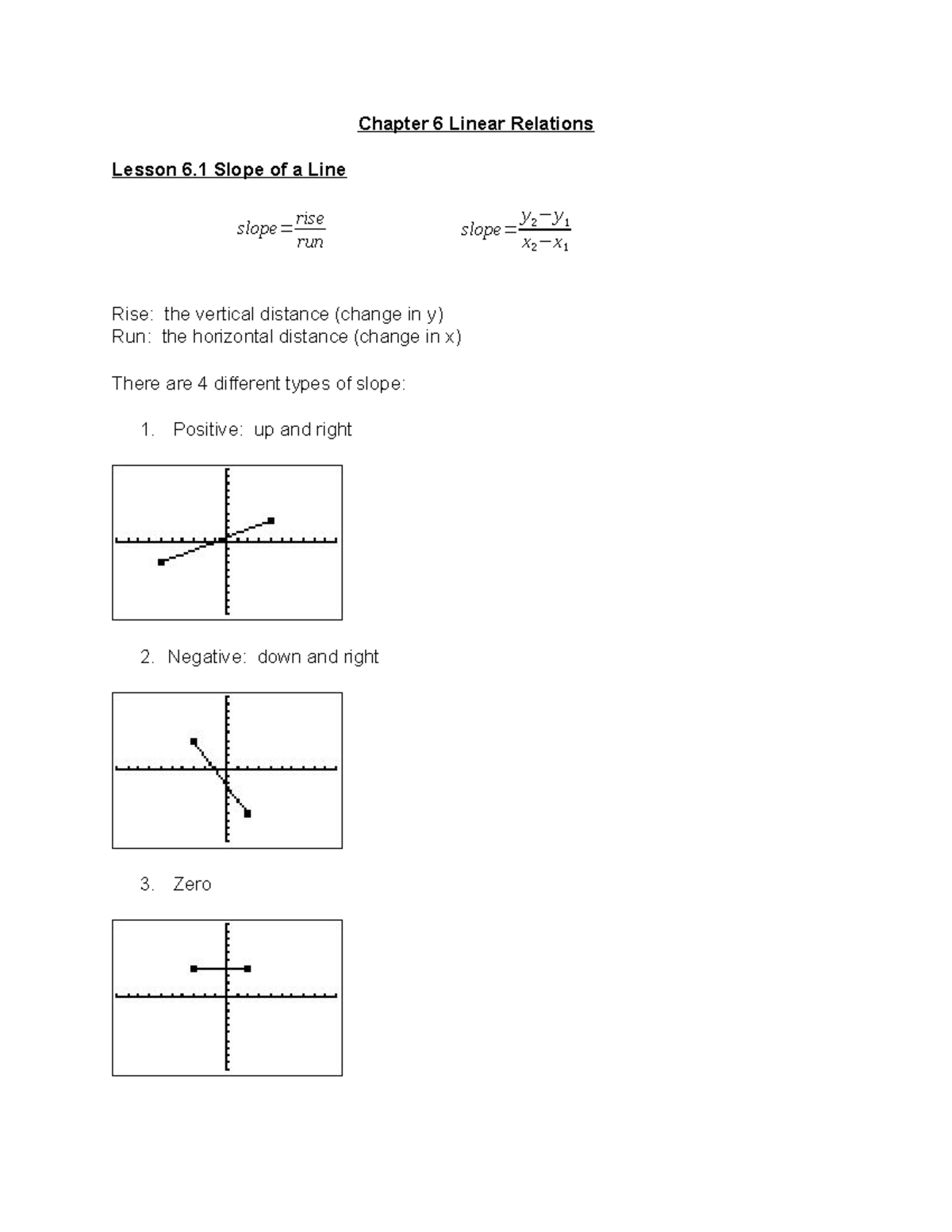Math 10C Ch. 6 review notes - Chapter 6 Linear Relations Lesson 6 Slope ...