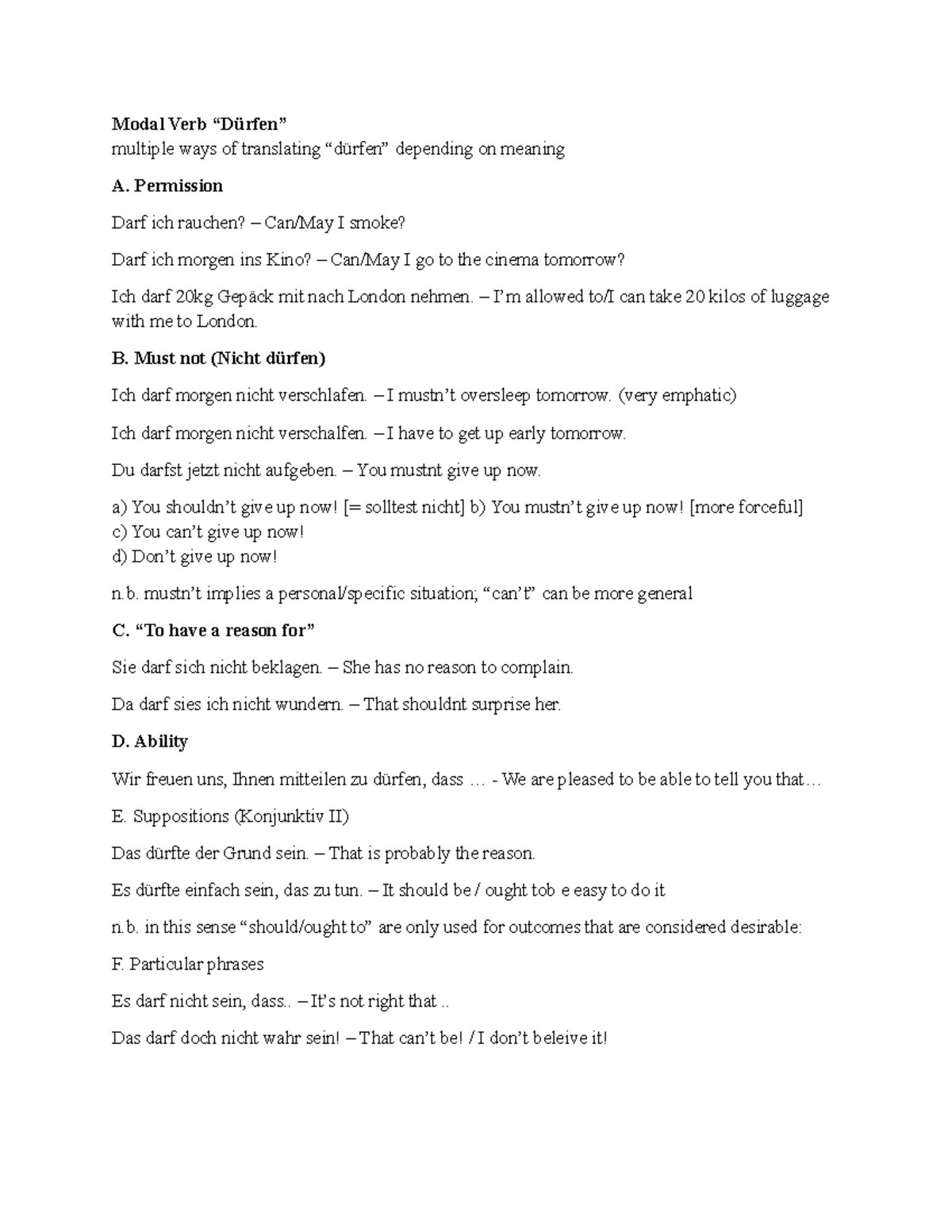 Modal Verb, dürfen - Modal Verb “Dürfen” multiple ways of translating ...