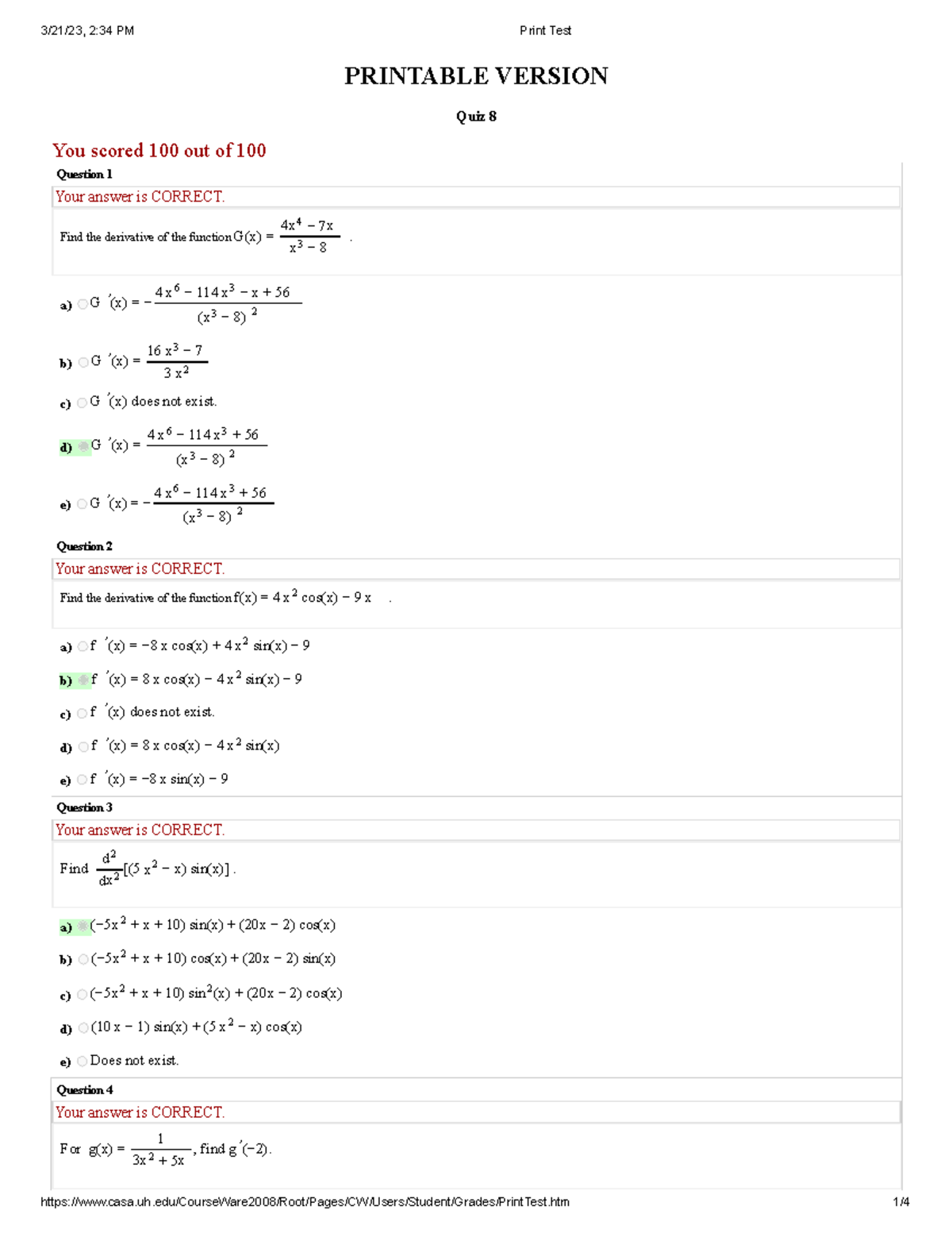 Quiz 8 - Quiz 8 - PRINTABLE VERSION Quiz 8 You scored 100 out of 100 ...