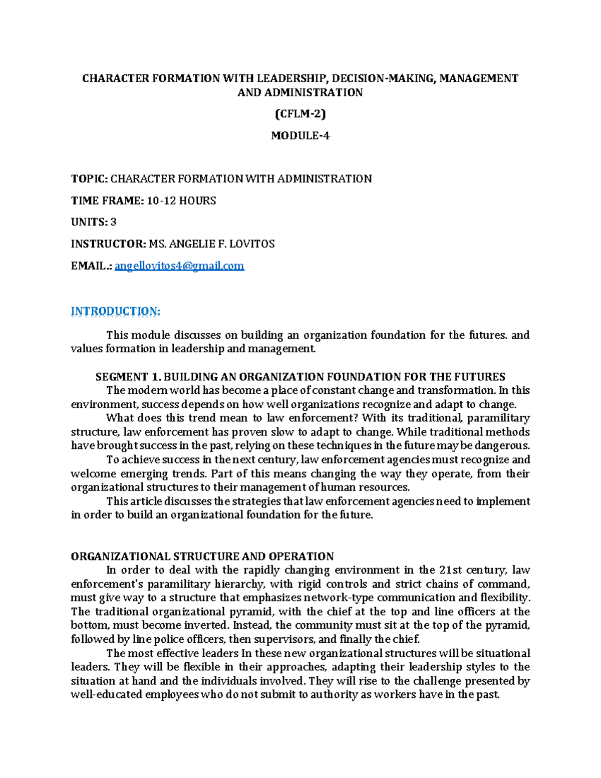 CFLM - Final Module - CHARACTER FORMATION WITH LEADERSHIP, DECISION ...