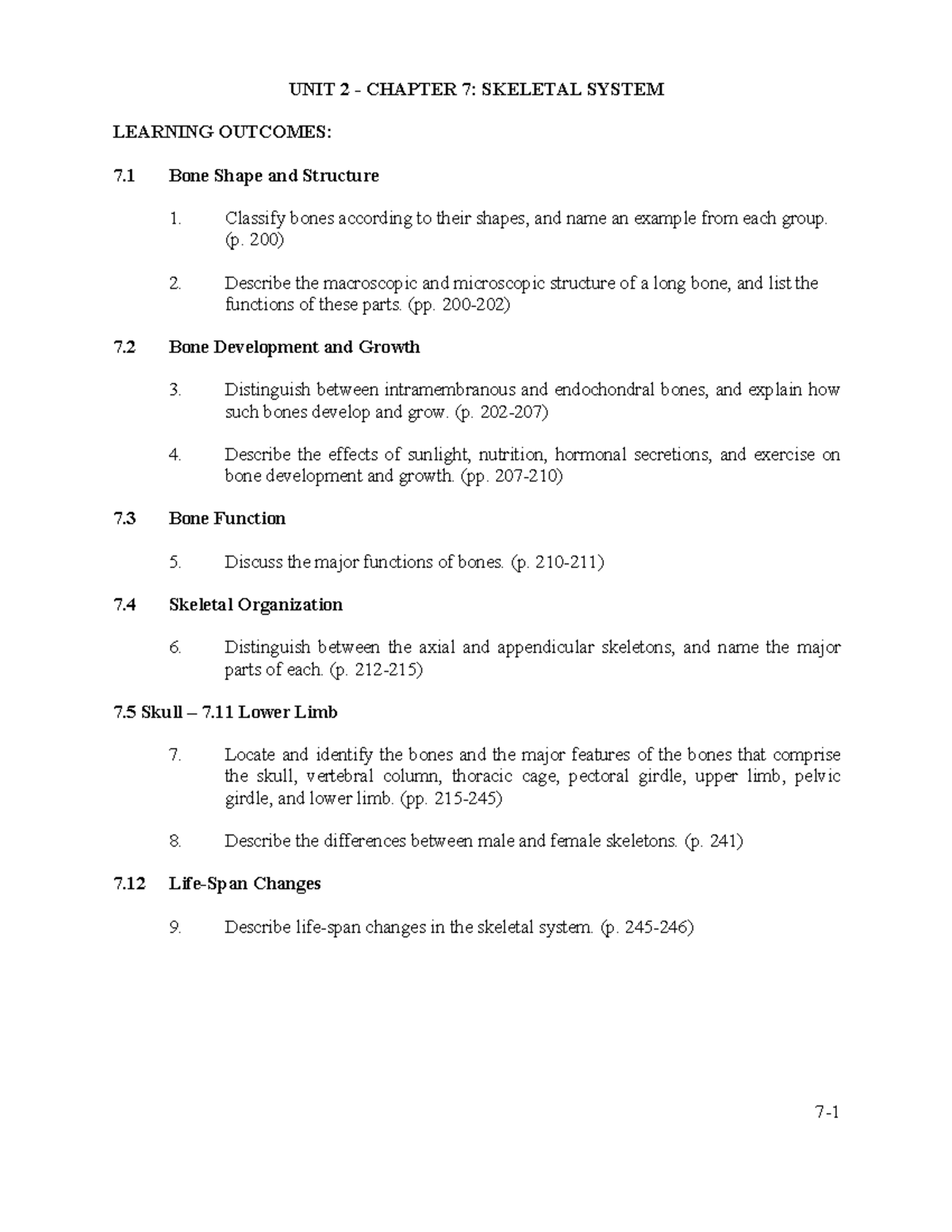 Ch 7 outline - chapter 7 - LEARNING OUTCOMES: 7 Bone Shape and Structure Classify bones ...