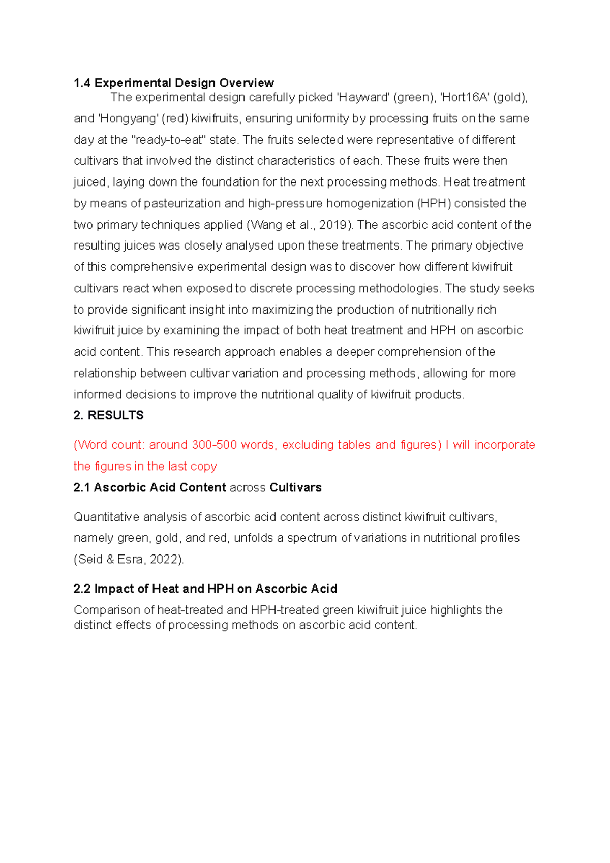 SCI4066 - food science and biochemical second assignment - 1 Experimental Design Overview The ...