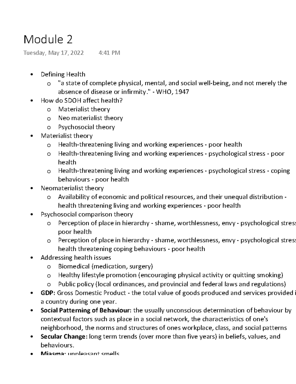 Module 2 - Defining Health "a state of complete physical, mental, and ...