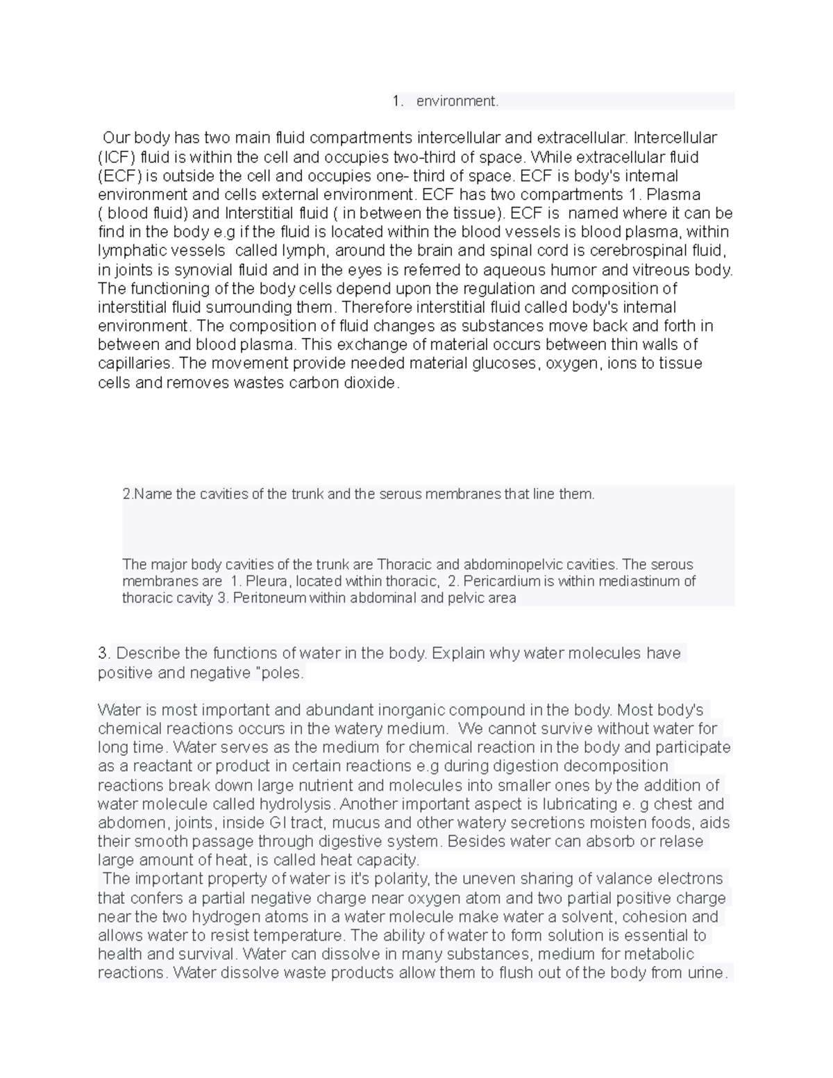 Environment - assignment #2 - environment. Our body has two main fluid ...