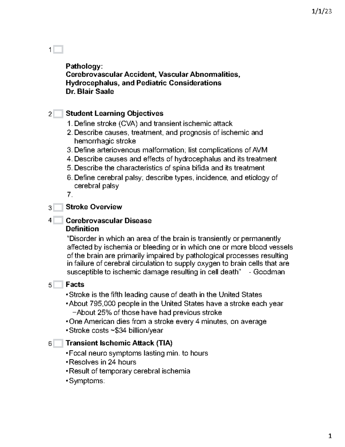 Patho CVA Vascular Peds - 1/1/ 1 Pathology: Cerebrovascular Accident ...