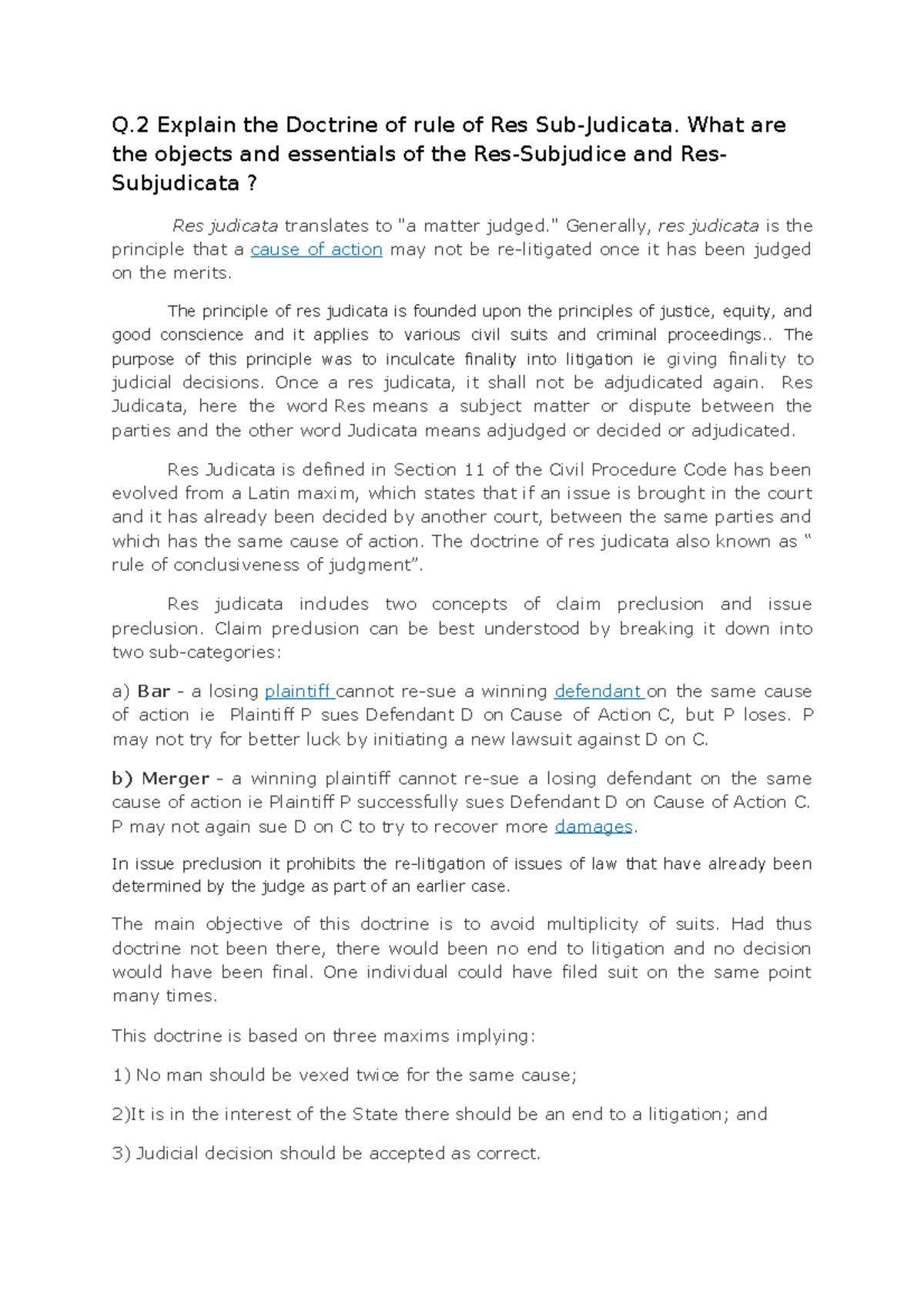 IMP Concepts CPC QA form - Q Explain the Doctrine of rule of Res Sub ...