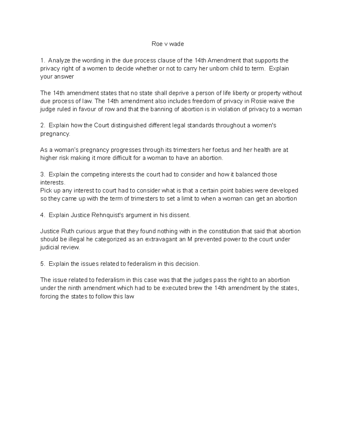 Roe v wade - Roe v wade Analyze the wording in the due process clause ...