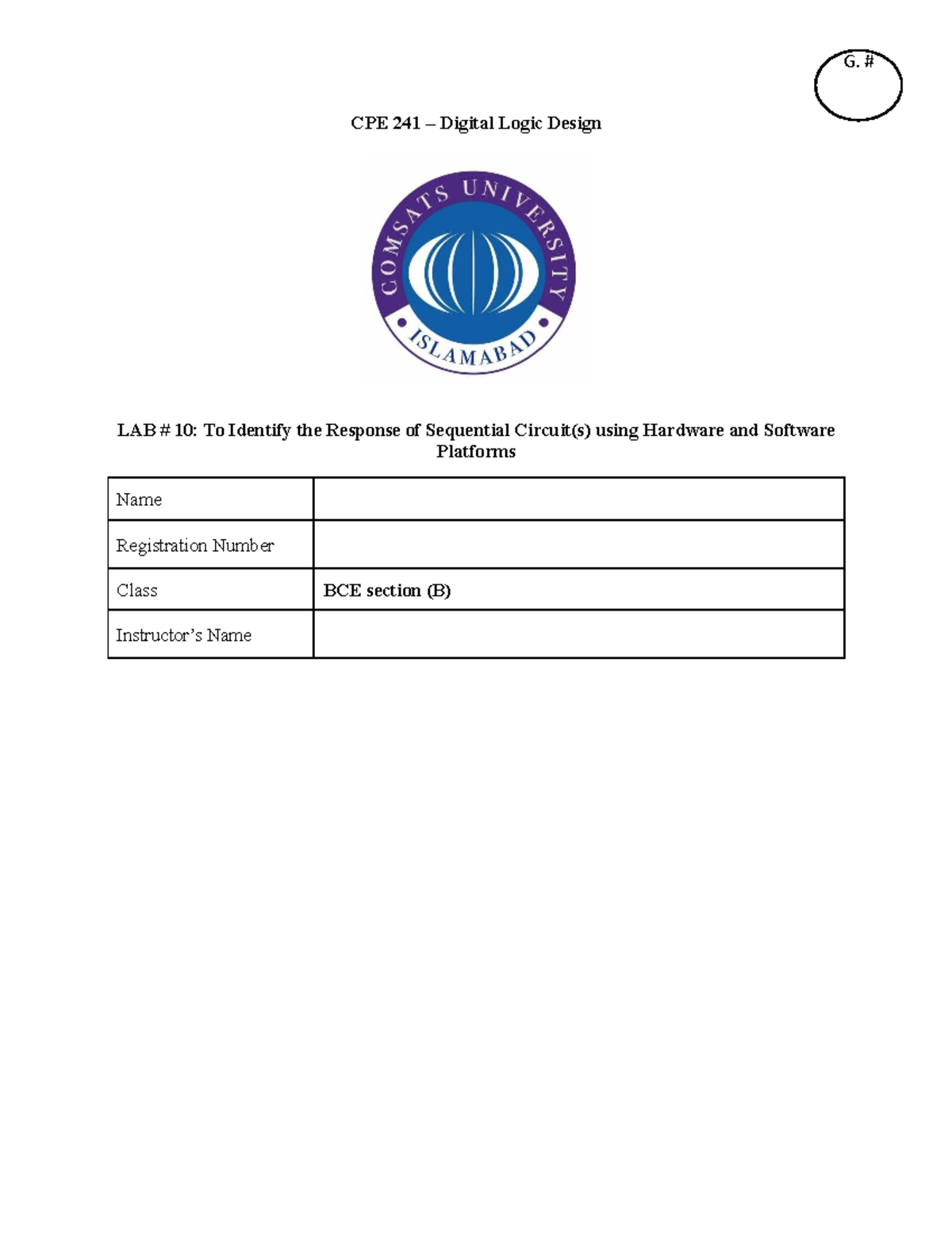 Report Lab10 Manual G Cpe 241 Digital Logic Design Lab 10 To Identify The Response Of 