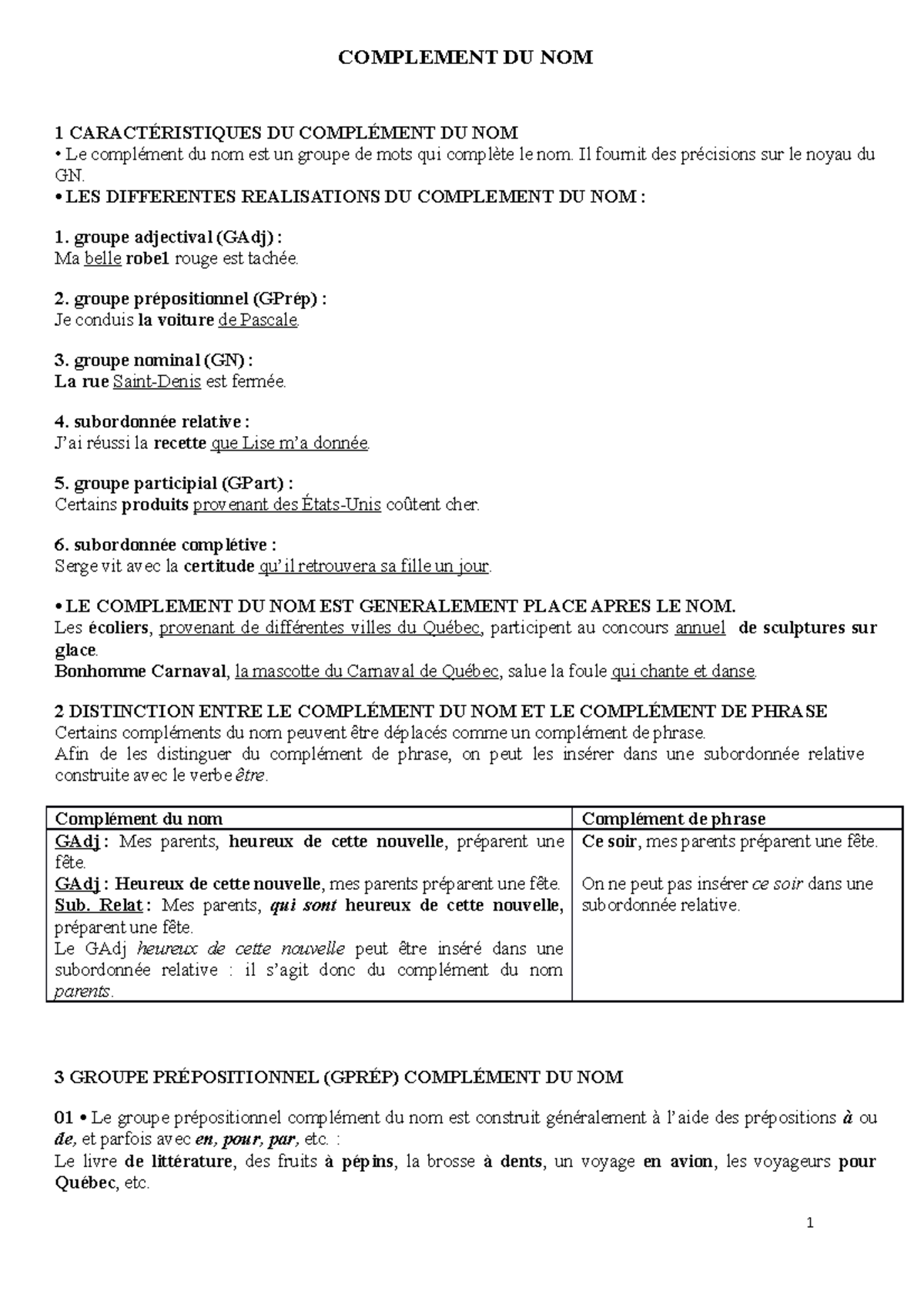 06 Le complément du NOM - COMPLEMENT DU NOM 1 CARACTÉRISTIQUES DU ...