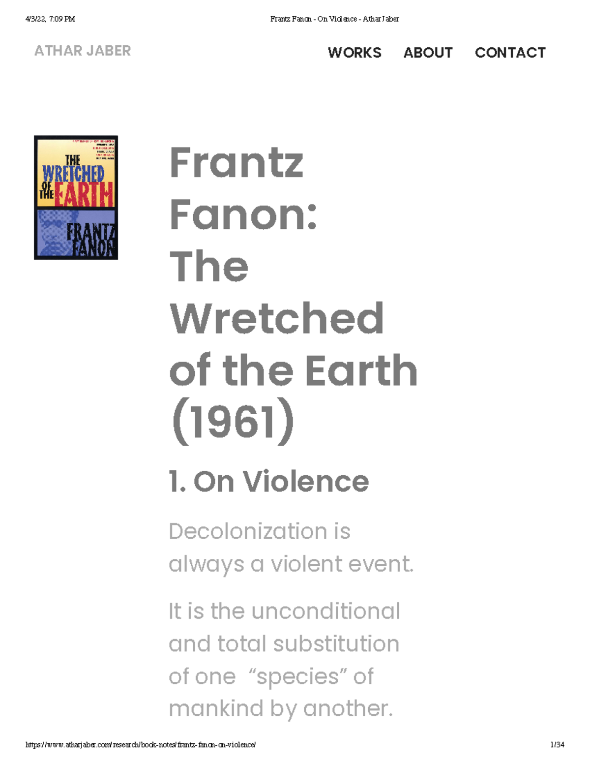 Frantz Fanon - On Violence - Athar Jaber - Frantz Fanon: The Wretched ...